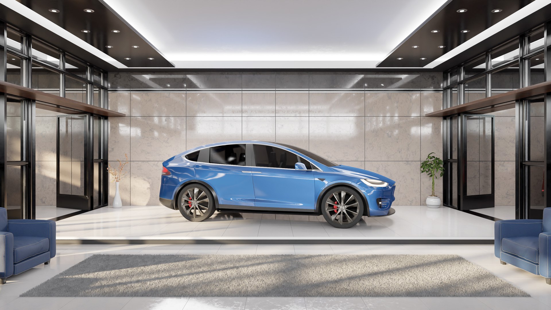 Tesla Model X Modern Showroom - Hipoly - Blender - Fbx - Obj 3D Model ...