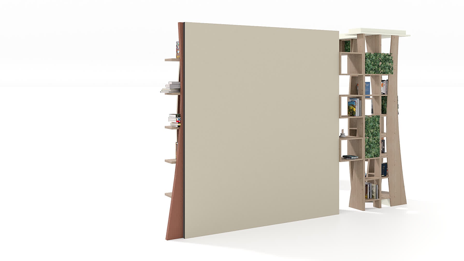 3D Wooden Bookcase With Moss Inserts - TurboSquid 2197979