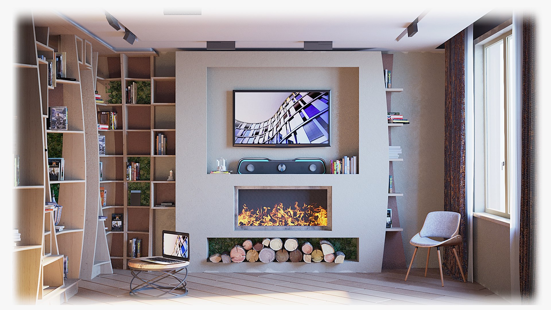 3D Wooden Bookcase With Moss Inserts - TurboSquid 2197979