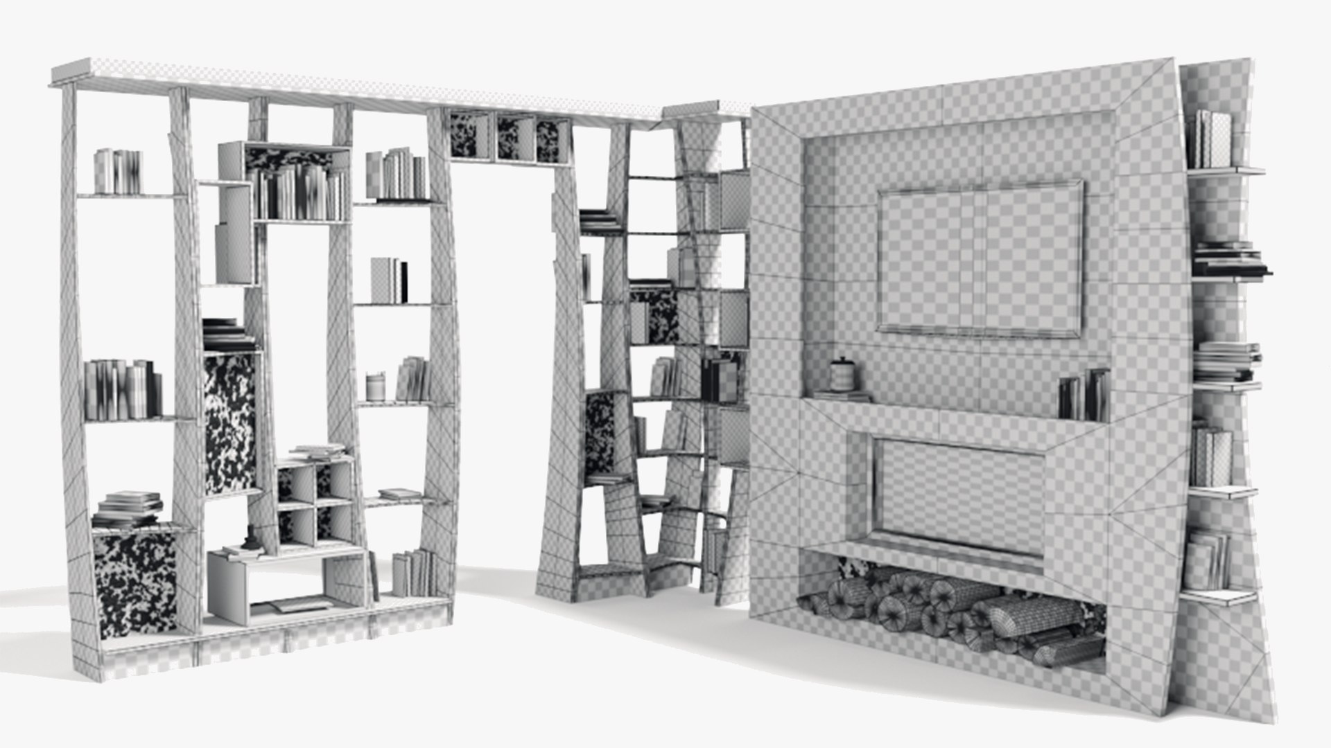 3D Wooden Bookcase With Moss Inserts - TurboSquid 2197979