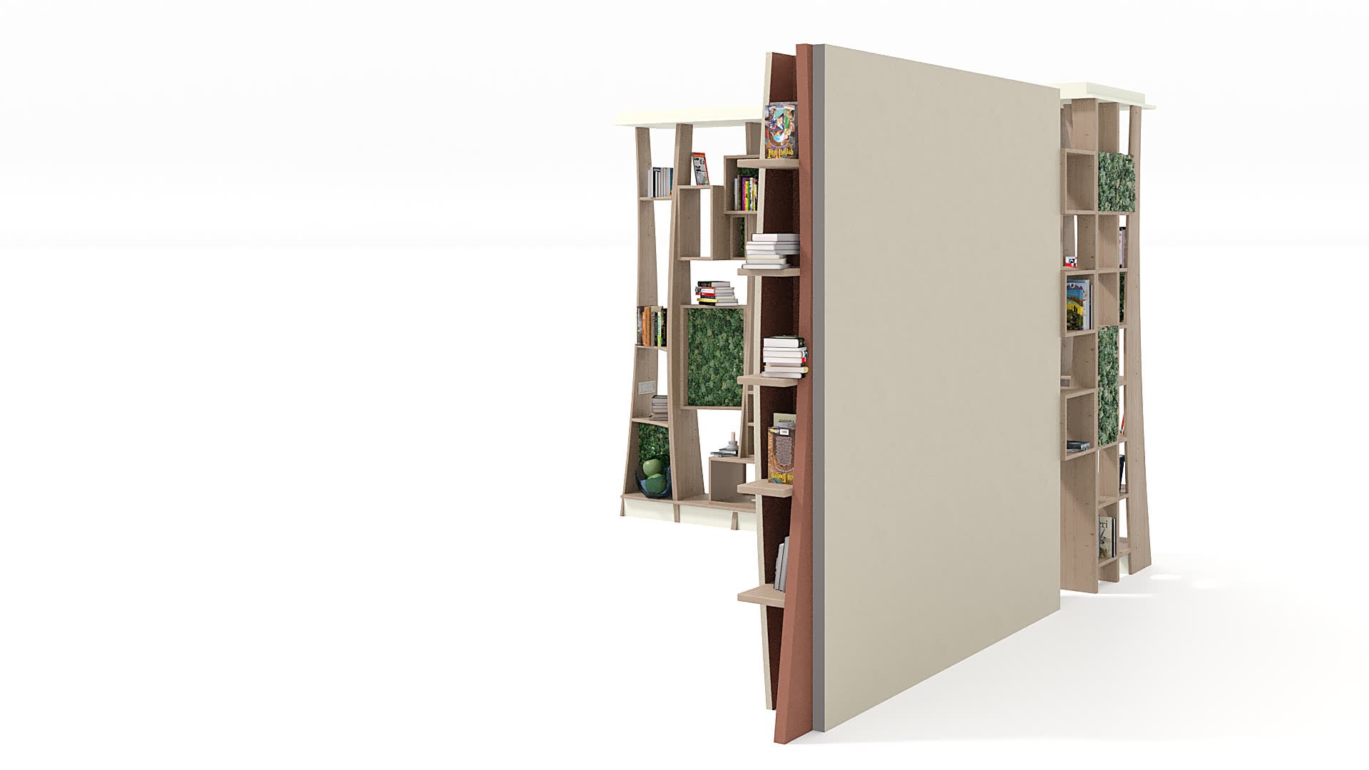 3D Wooden Bookcase With Moss Inserts - TurboSquid 2197979