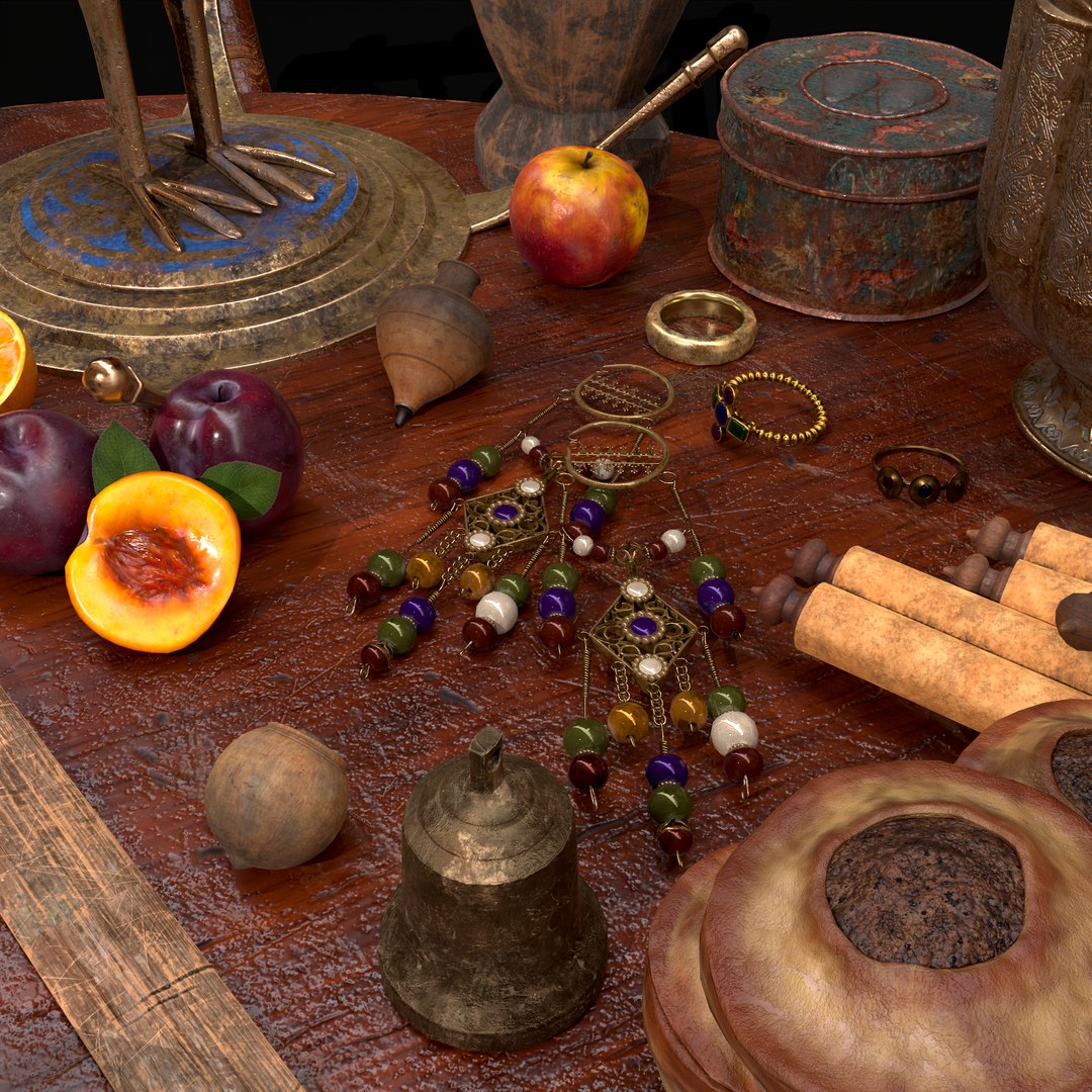 Medieval Props Messy Table Scene model - TurboSquid 1962345