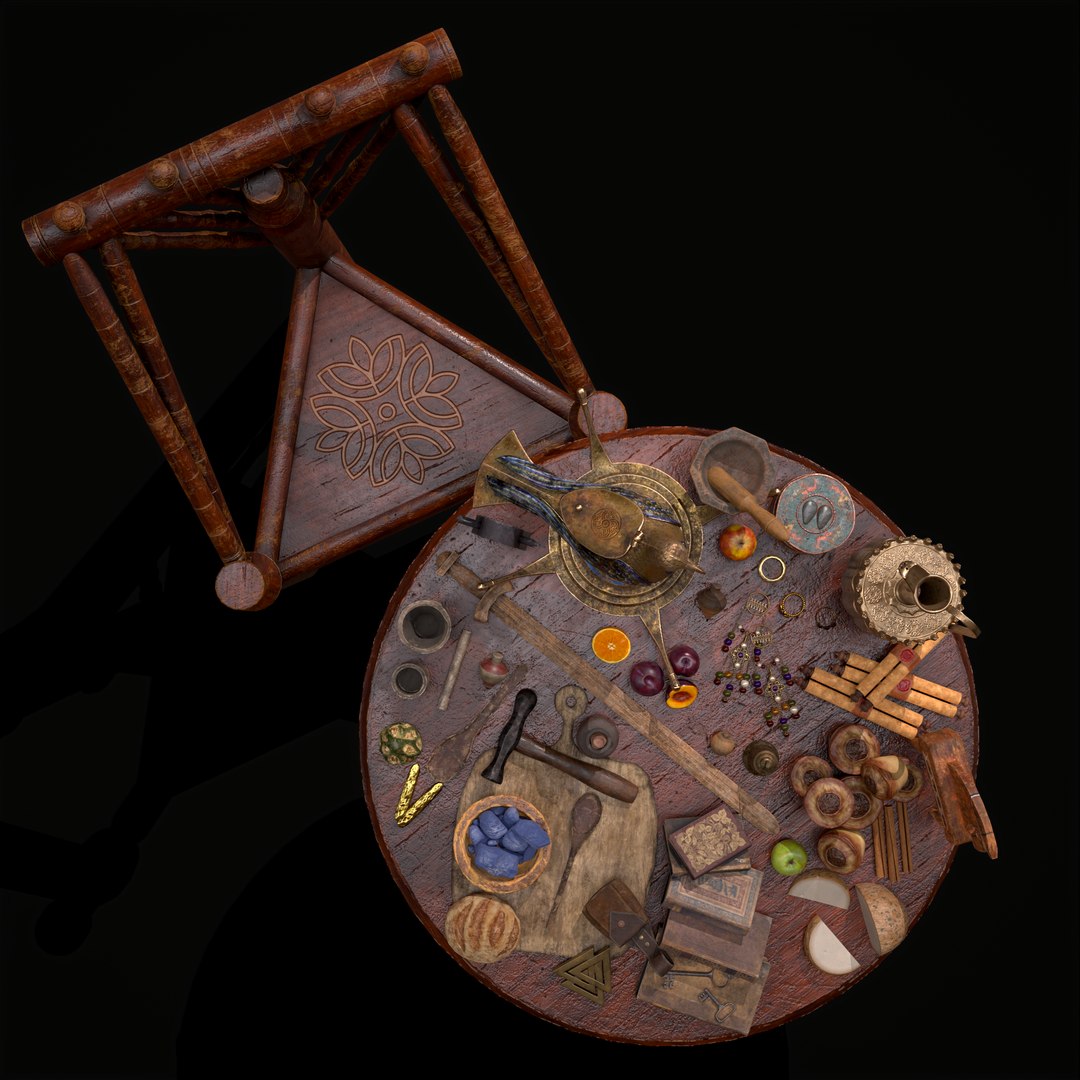 Medieval Props Messy Table Scene Model - TurboSquid 1962345