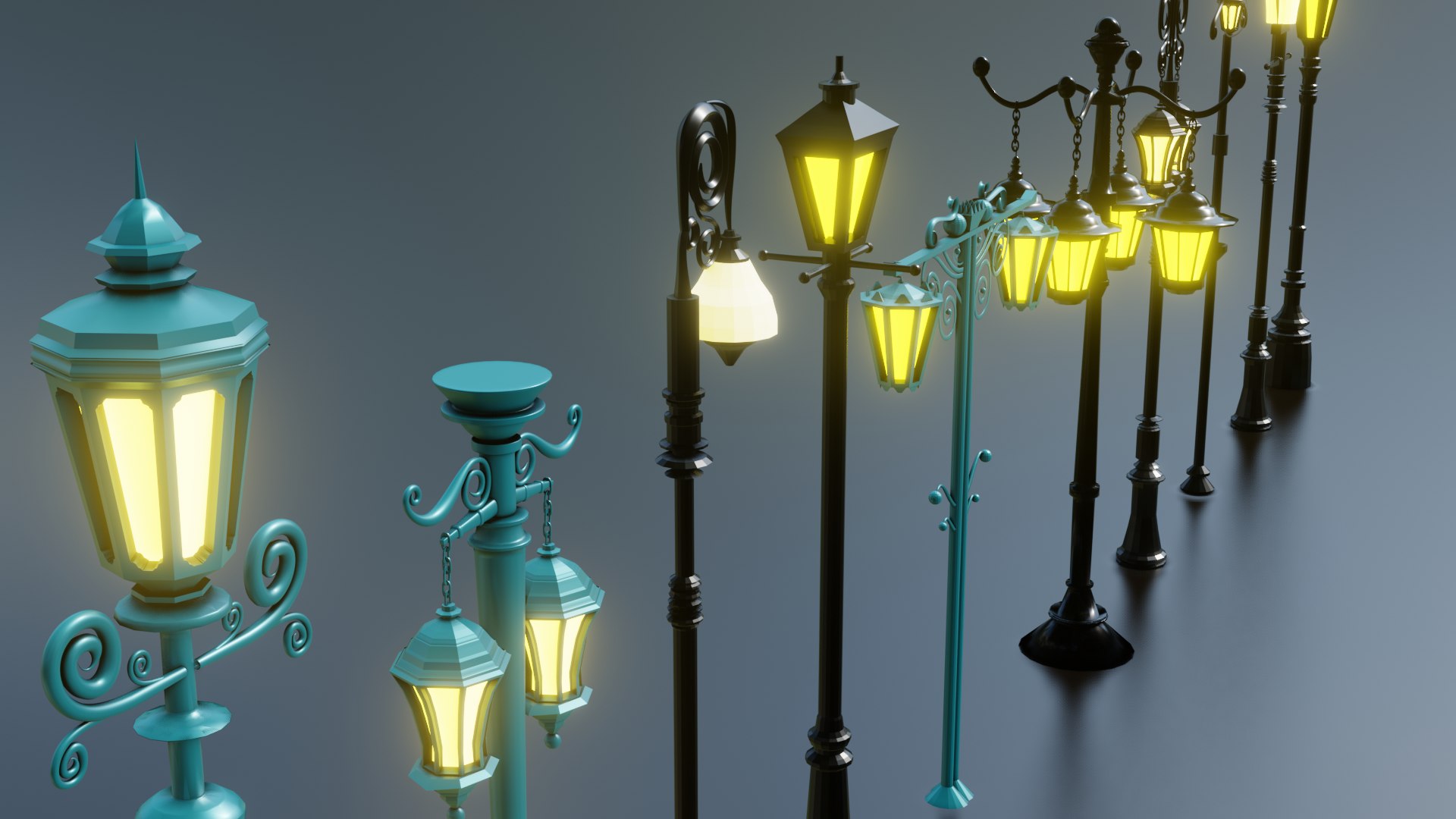 10 Classic Street Light Poles Game Assets 3D Model - TurboSquid 2086106