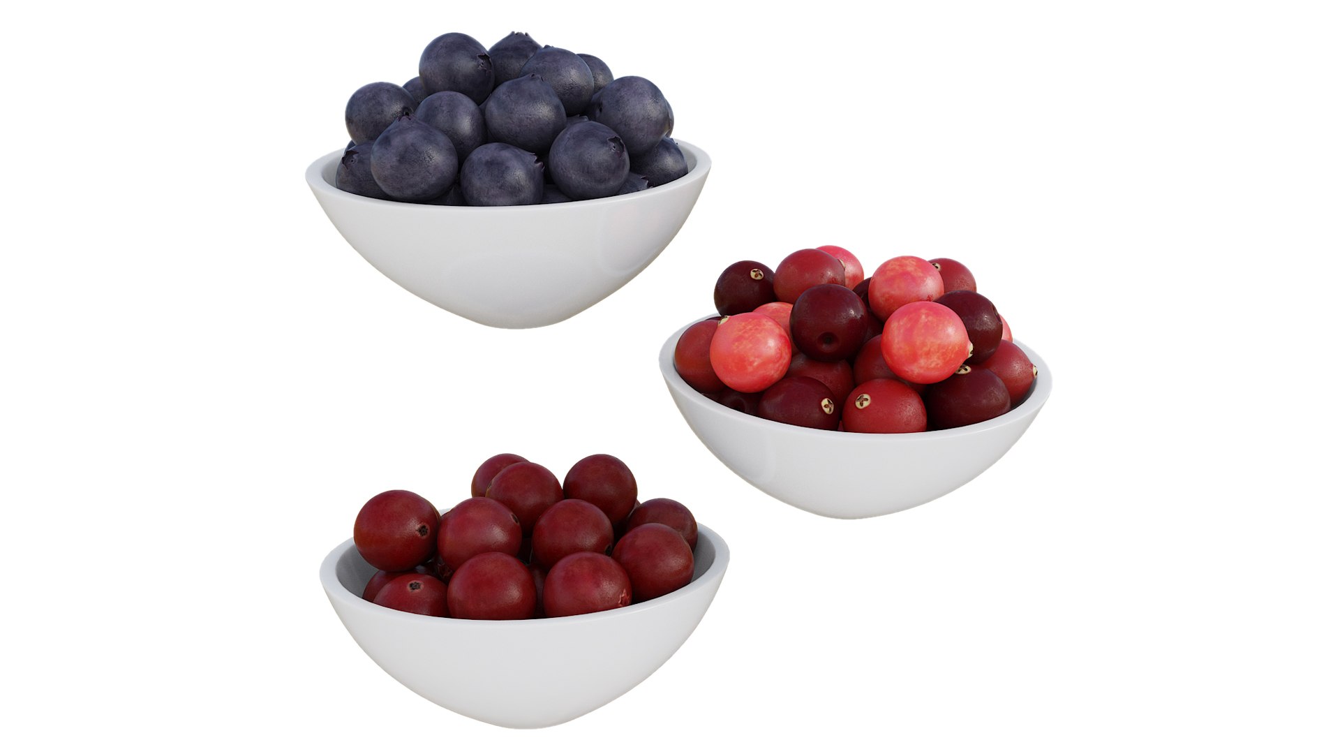 3D Berries In White Bowls Model - TurboSquid 1976397