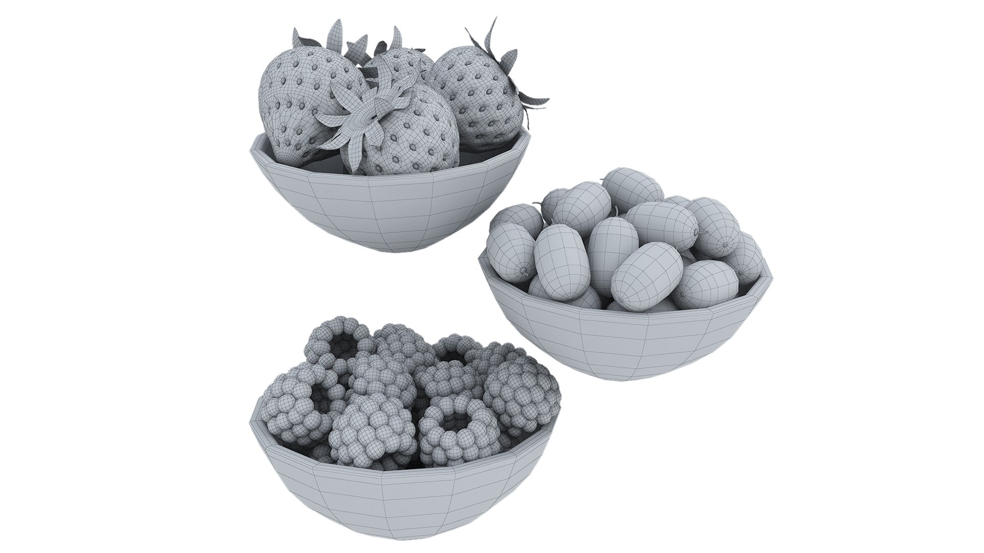 3D Berries In White Bowls Model - TurboSquid 1976397