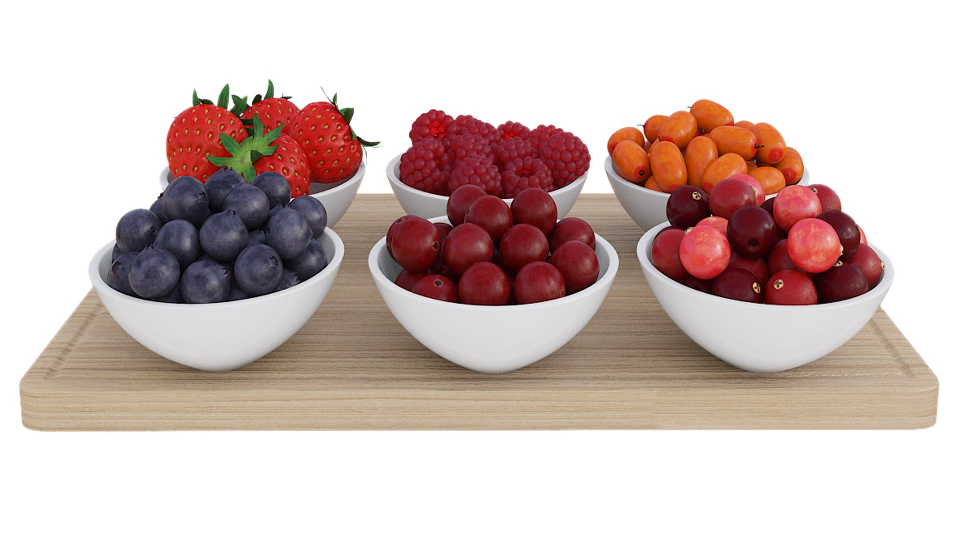 3D Berries In White Bowls Model - TurboSquid 1976397