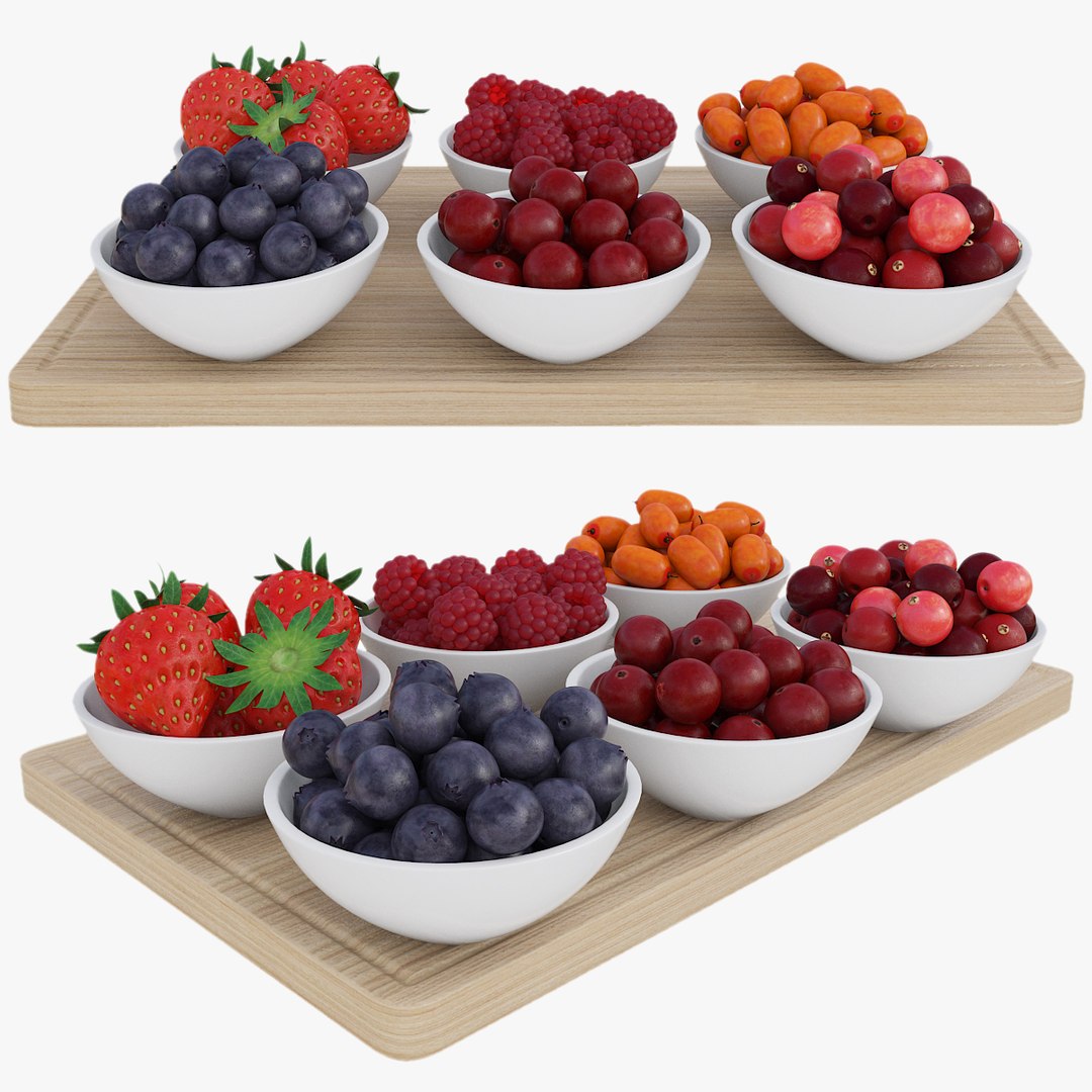 3D Berries In White Bowls Model - TurboSquid 1976397