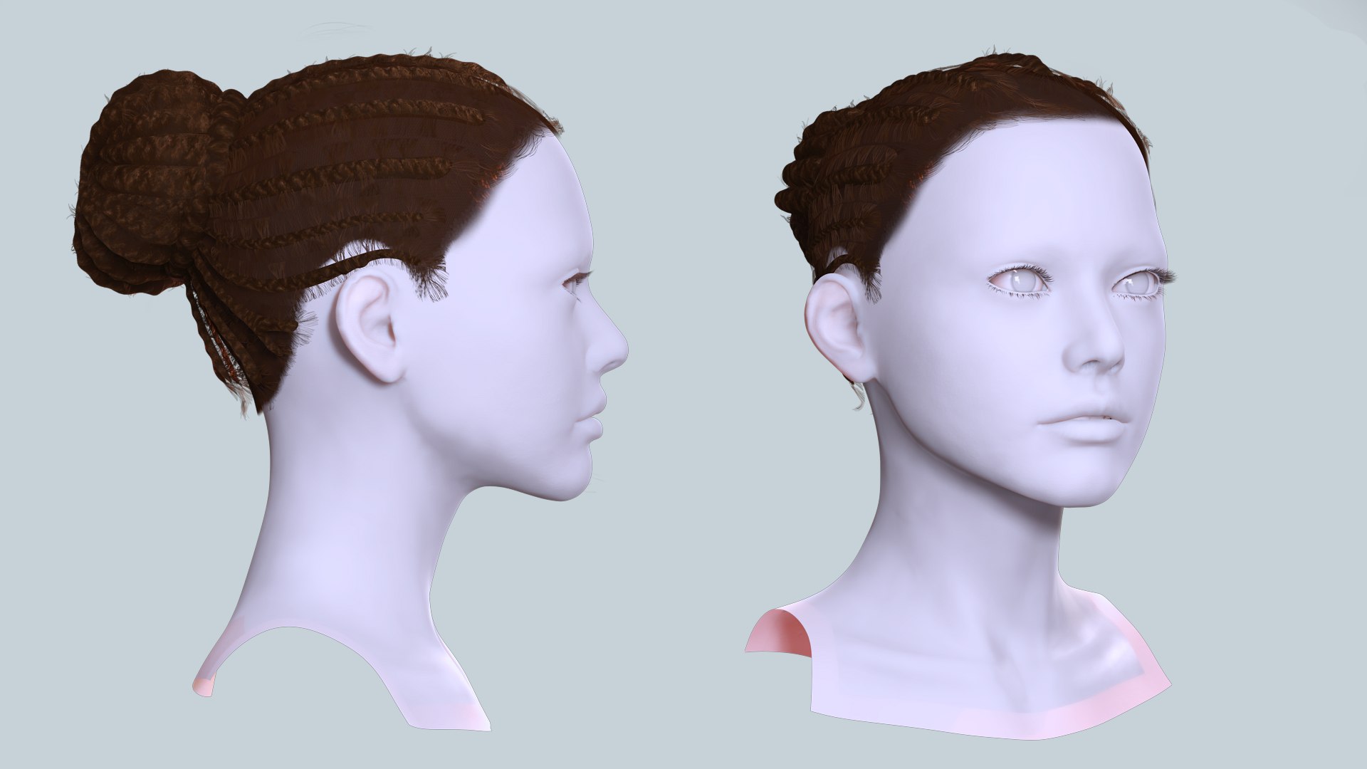 Cornrow Bun Hair - Realistic 3D Hairstyle For Women 3D Model ...