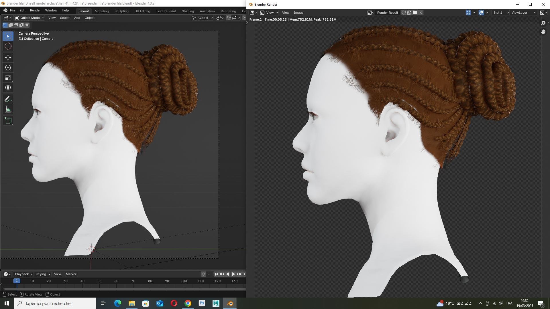 Cornrow Bun Hair - Realistic 3D Hairstyle For Women 3D Model ...
