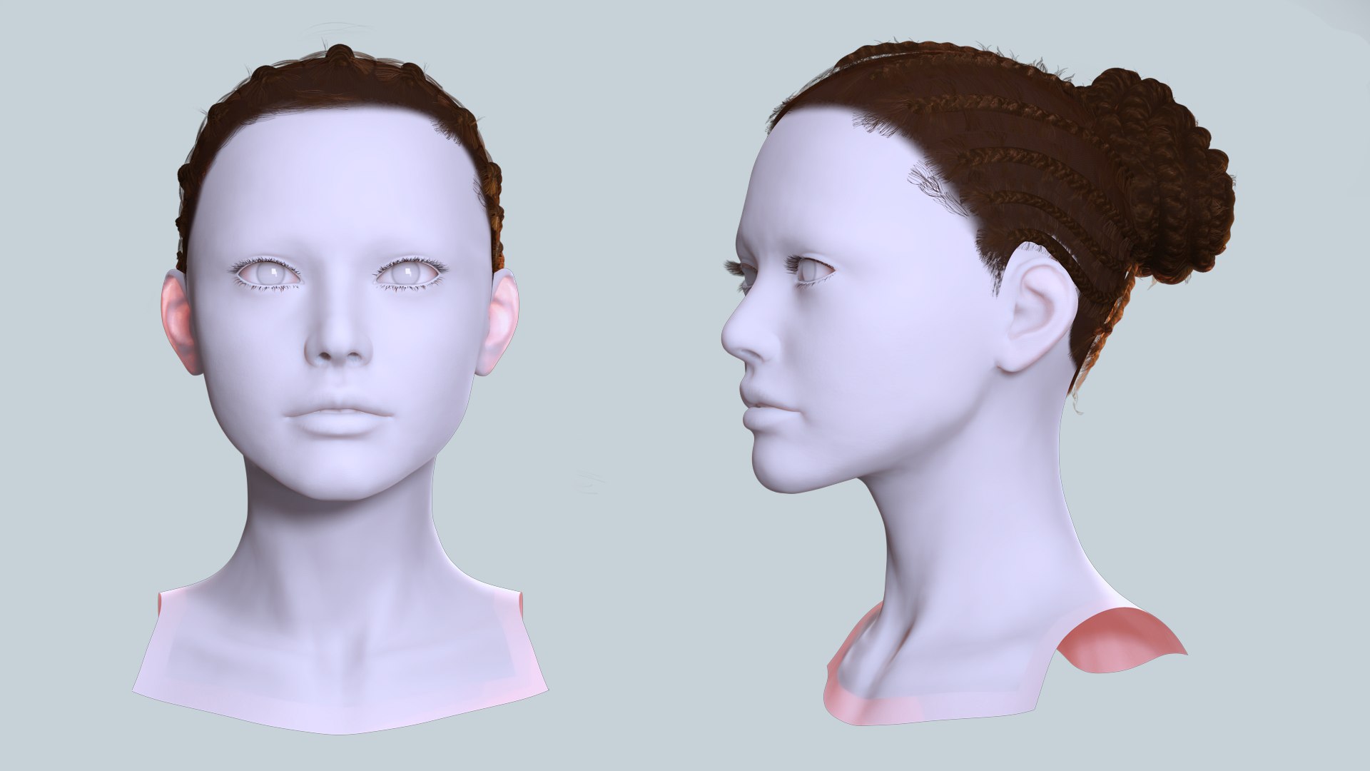 Cornrow Bun Hair - Realistic 3D Hairstyle For Women 3D Model ...