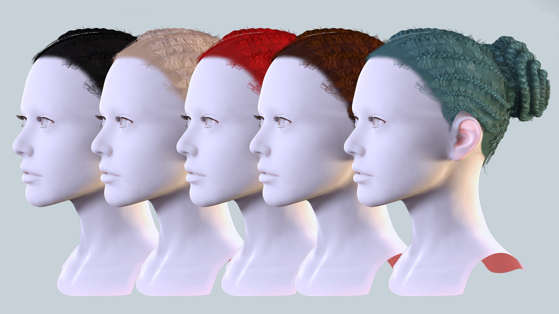 Cornrow Bun Hair - Realistic 3D Hairstyle For Women 3D Model ...