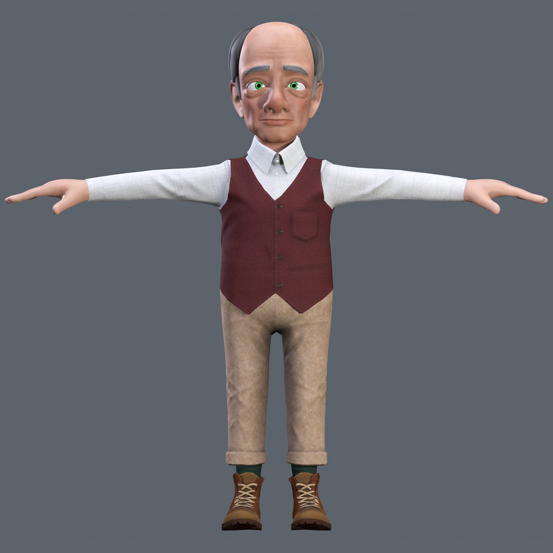 3D Model Cartoon Old Man GrandPa With Rig - TurboSquid 1967621