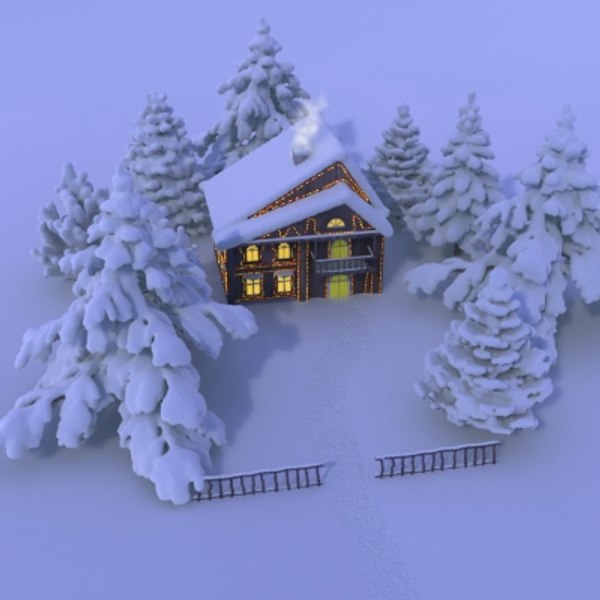 3d model of winter scene house
