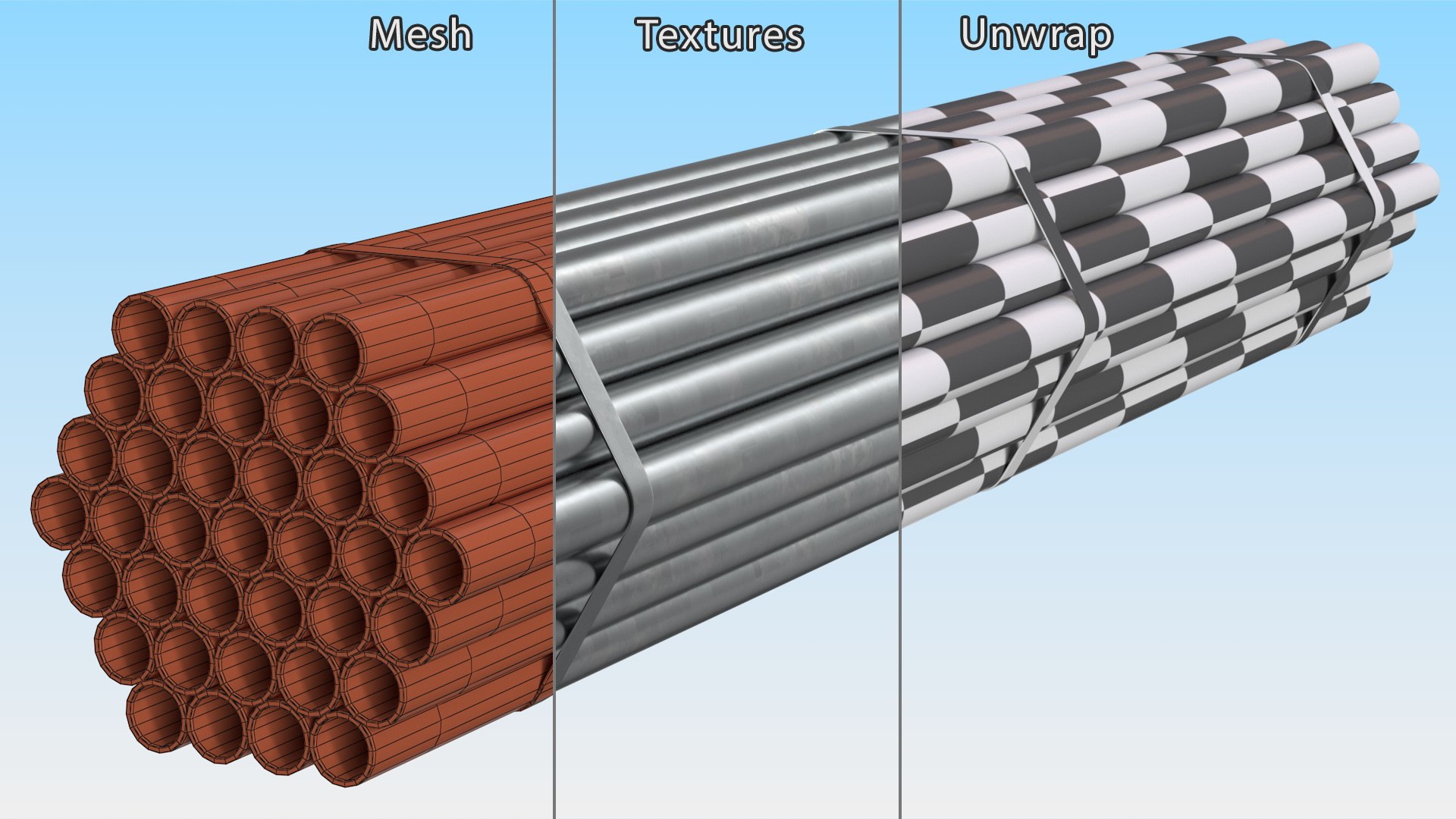 3D Steel Pipes Bundle 2 Meters - TurboSquid 2211486
