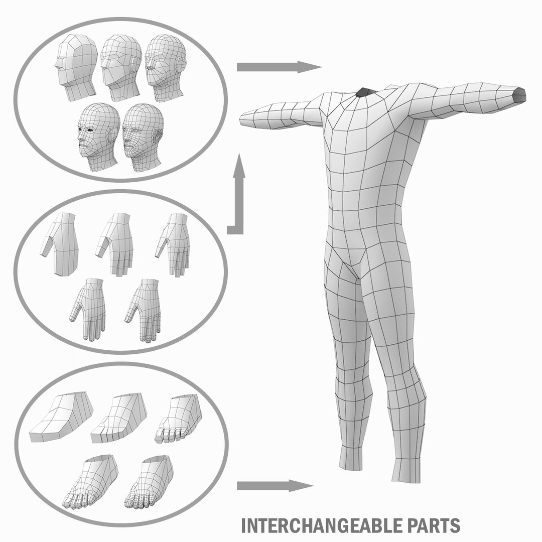 Natural Male In T-Pose In 5 Topologies 3D - TurboSquid 2121798