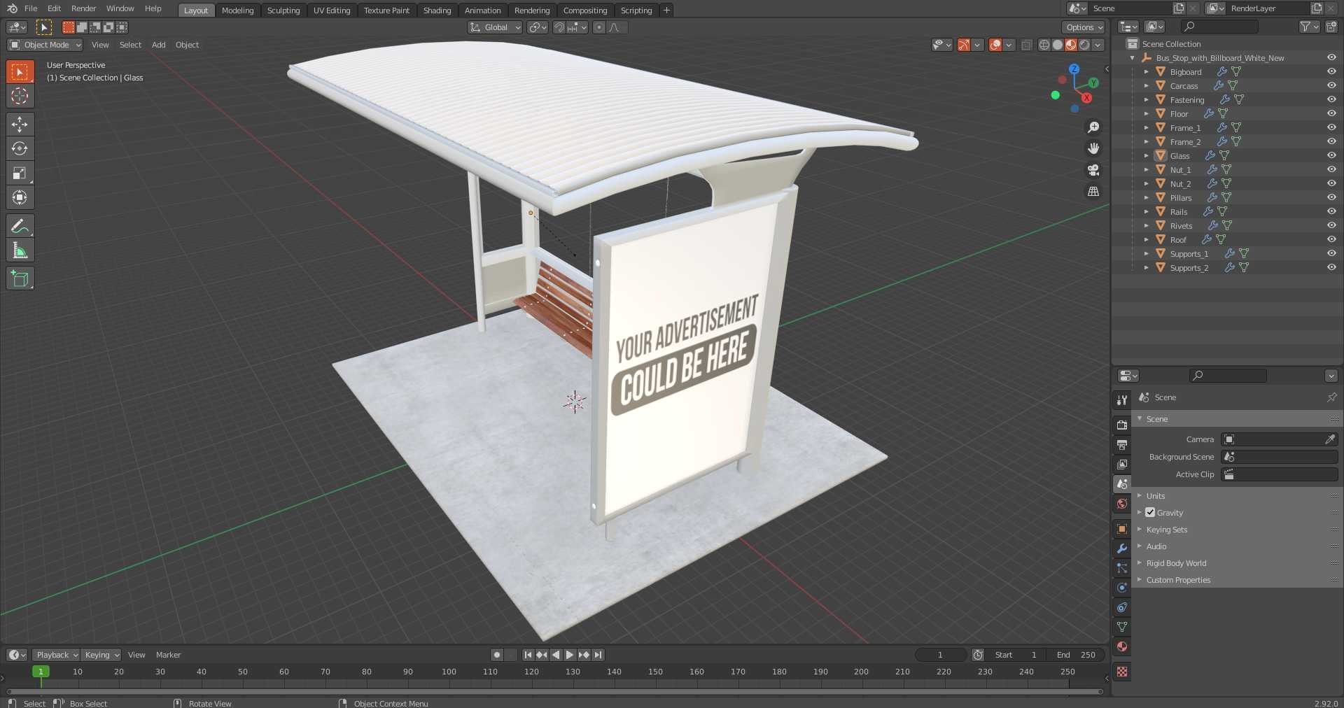 3D model Bus Stop with Billboard White New - TurboSquid 2174287