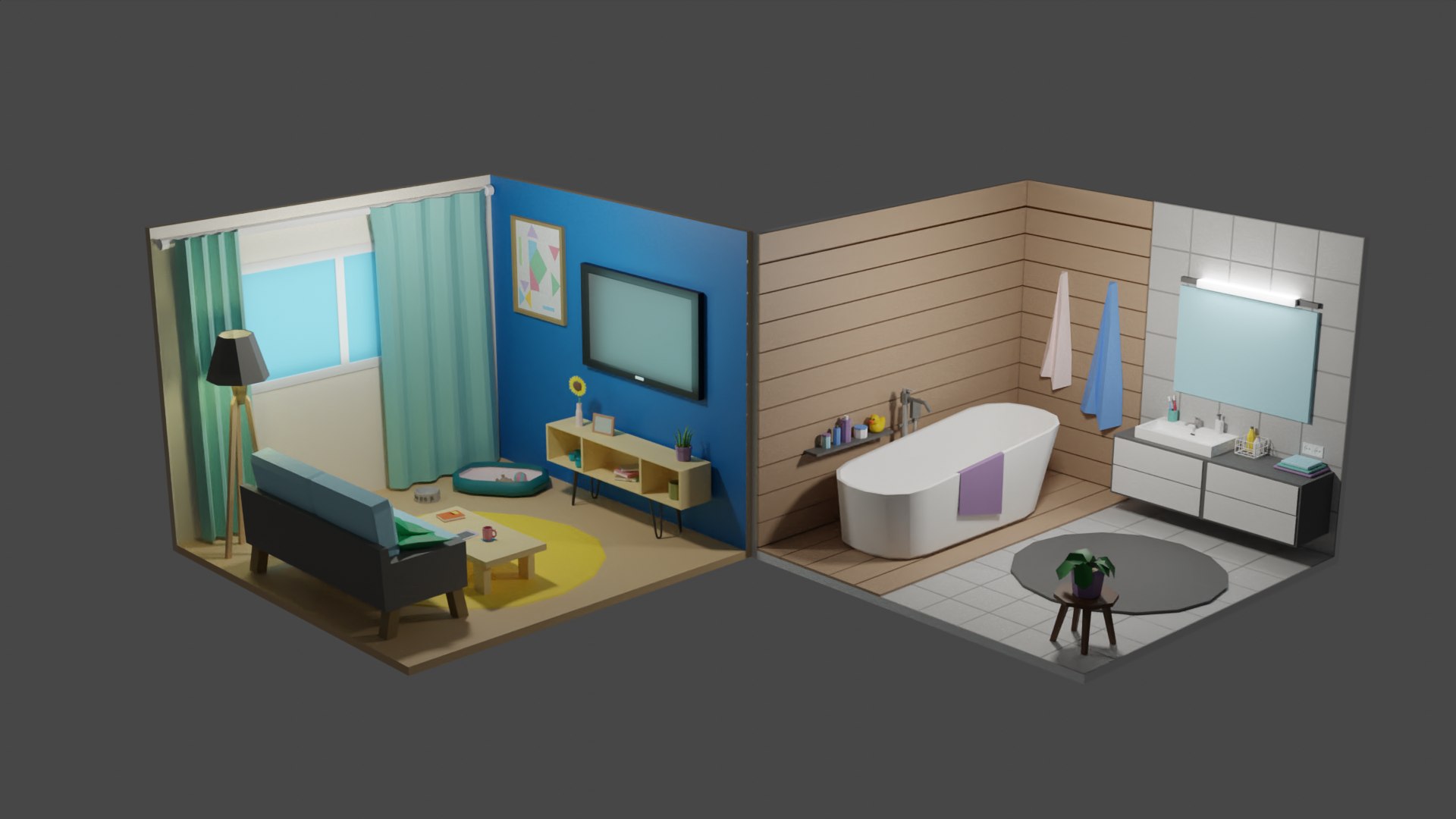 3D Low Poly Rooms Interior 2 - TurboSquid 1807165