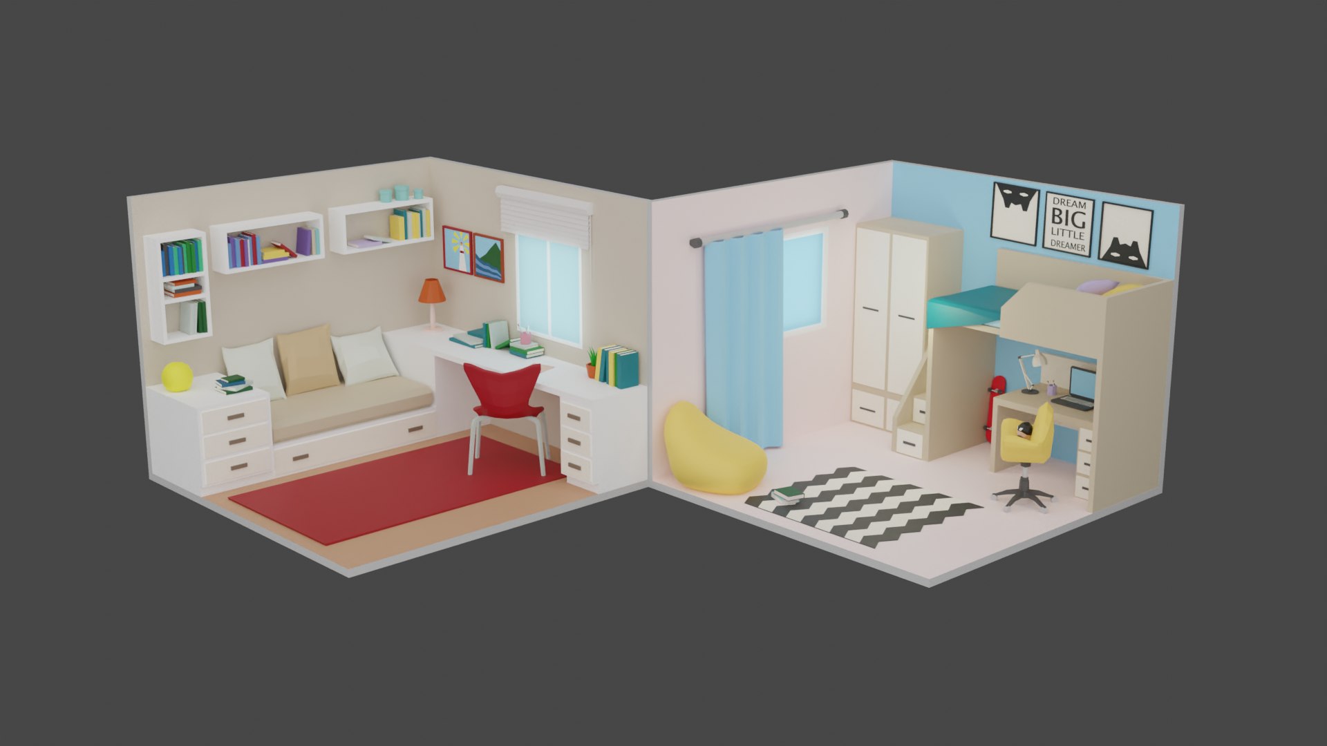 3D Low Poly Rooms Interior 2 - TurboSquid 1807165