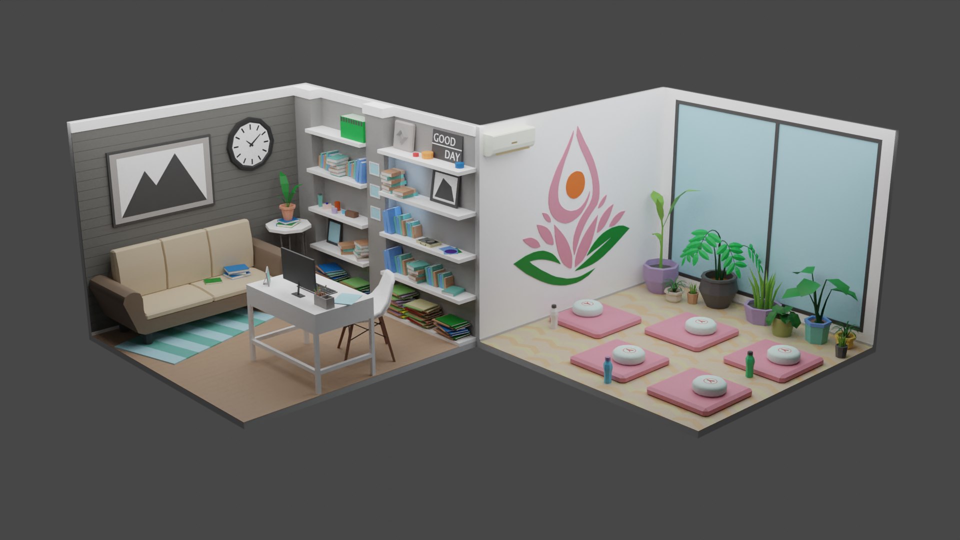 3D Low Poly Rooms Interior 2 - TurboSquid 1807165