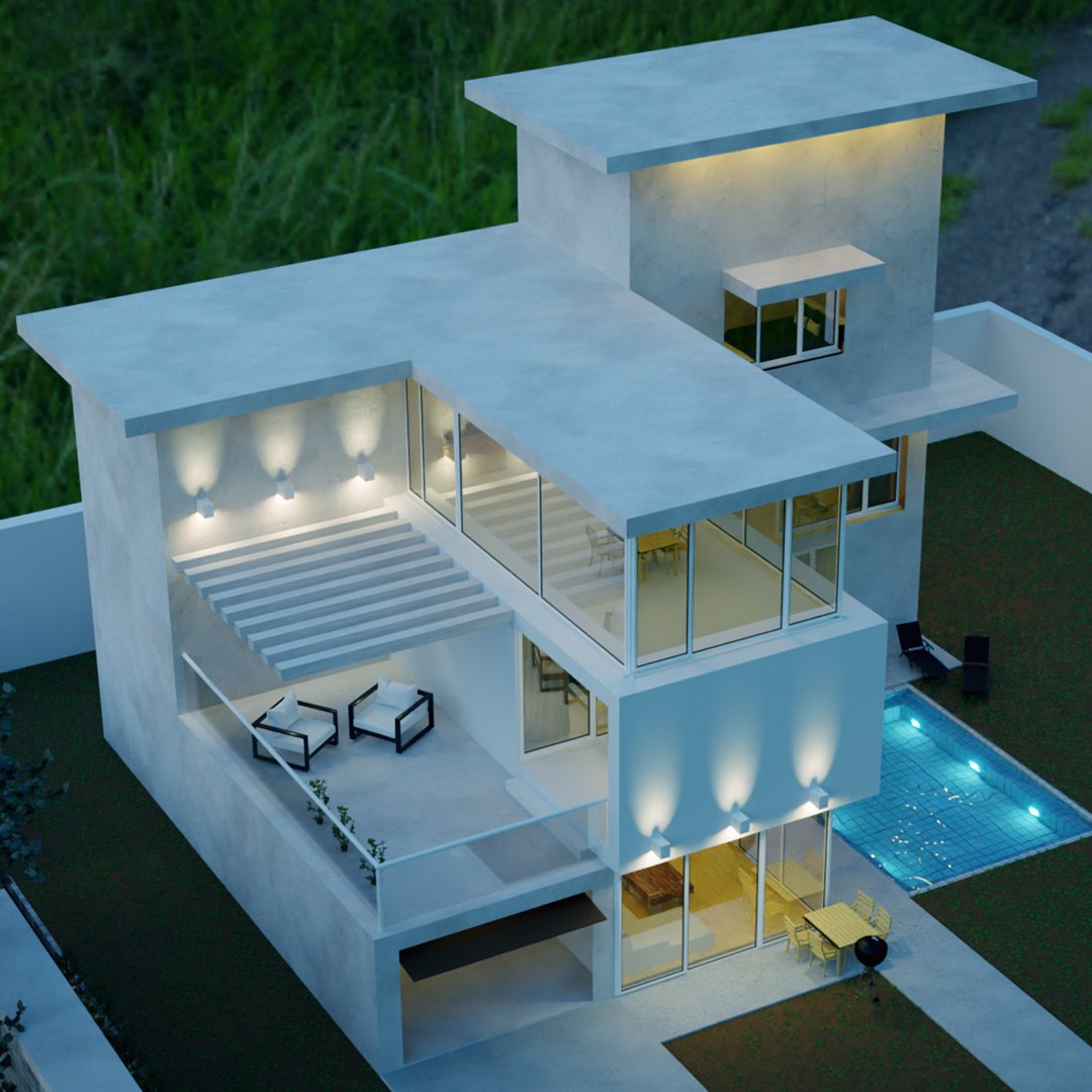 3D Photo-Realistic Modern 3D House 3D Modern Villa House model ...