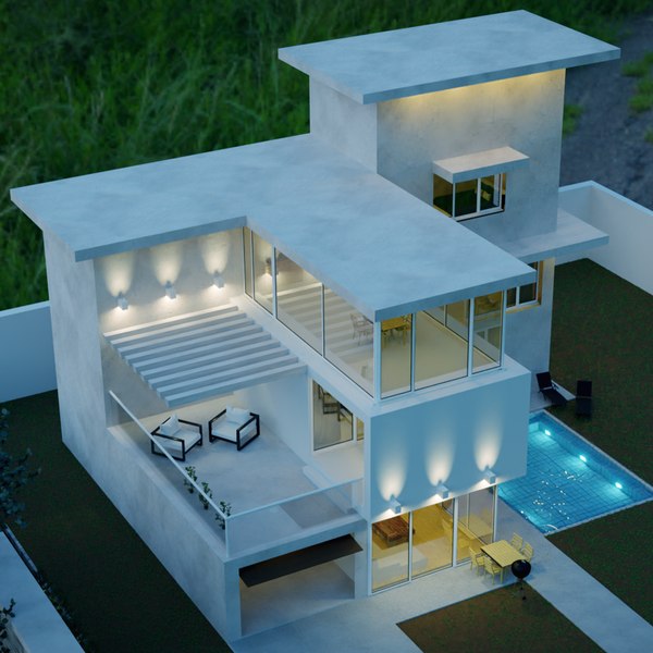 3D Photo-Realistic Modern 3D House 3D Modern Villa House model ...
