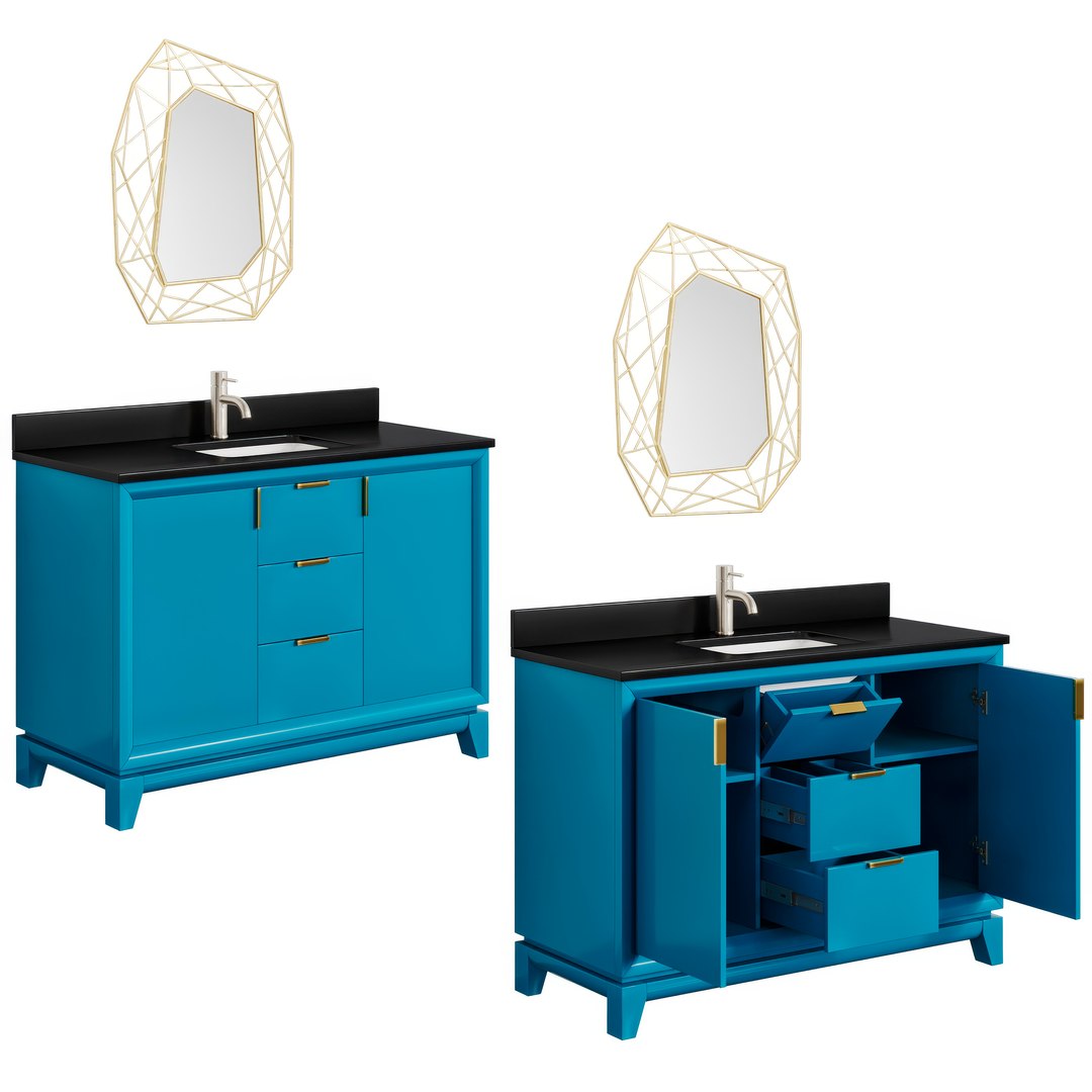 3D Talyn 48 Teal Vanity Cabinet - TurboSquid 2187619