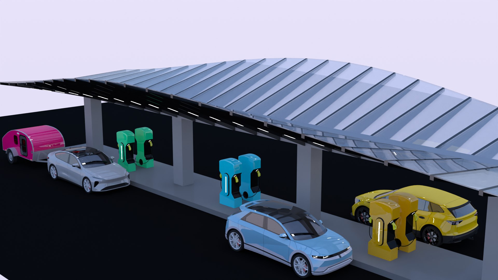 3D Charging Station With Cars II - TurboSquid 2183148