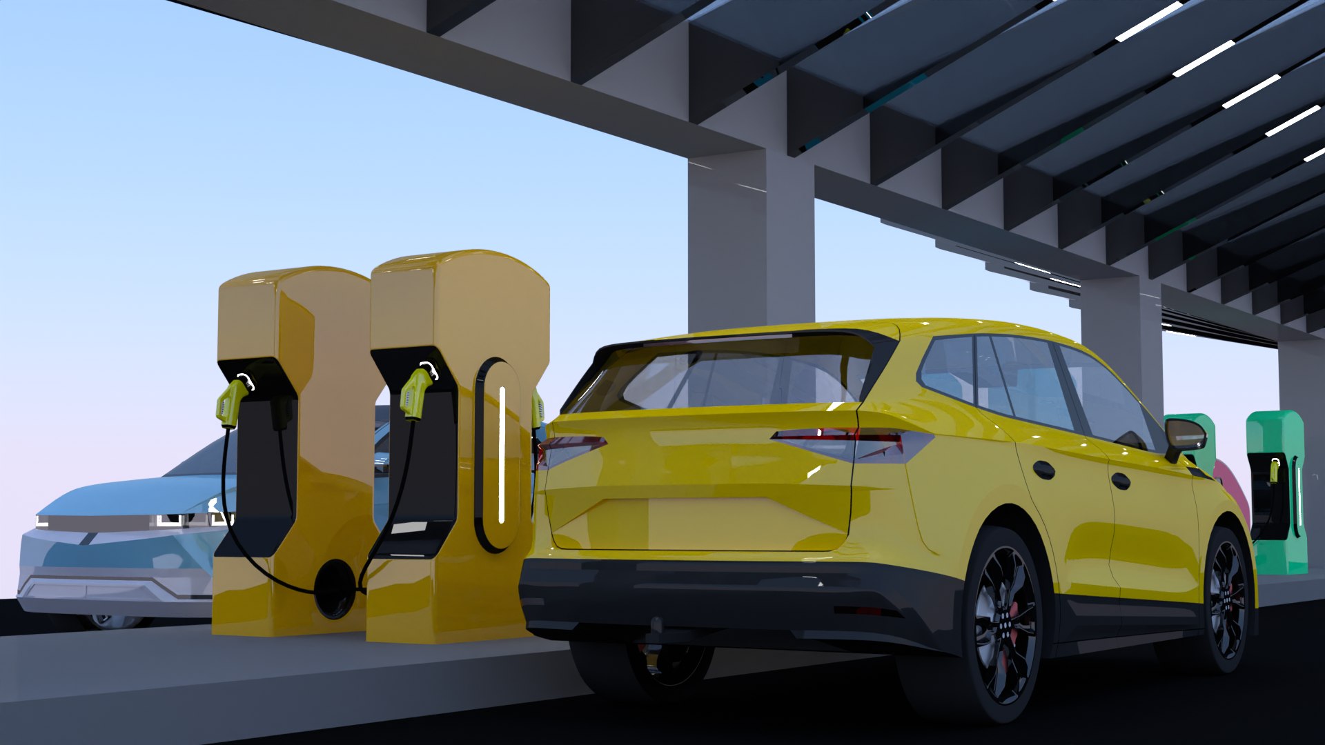 3D Charging Station With Cars II - TurboSquid 2183148