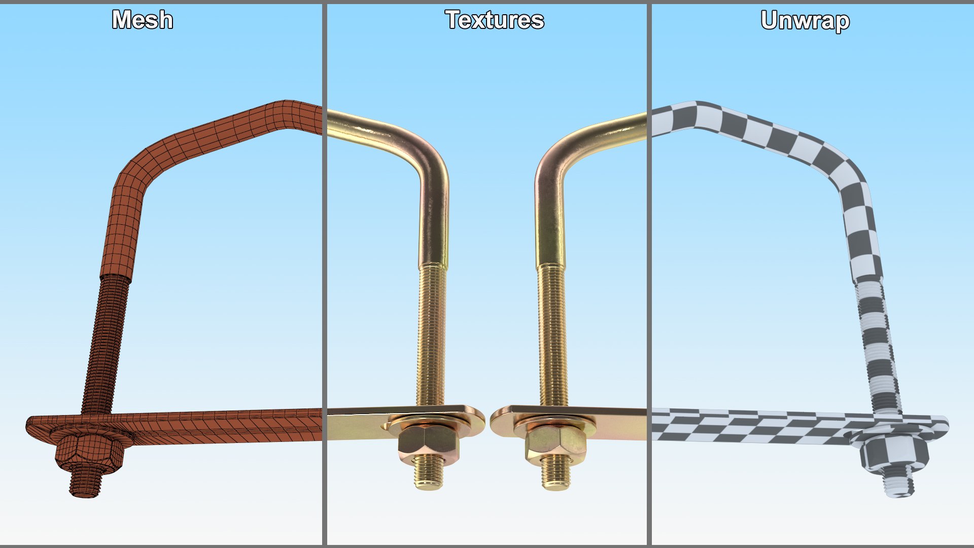 Triangular U-Bolts Bracket Brass 3D Model - TurboSquid 1959466