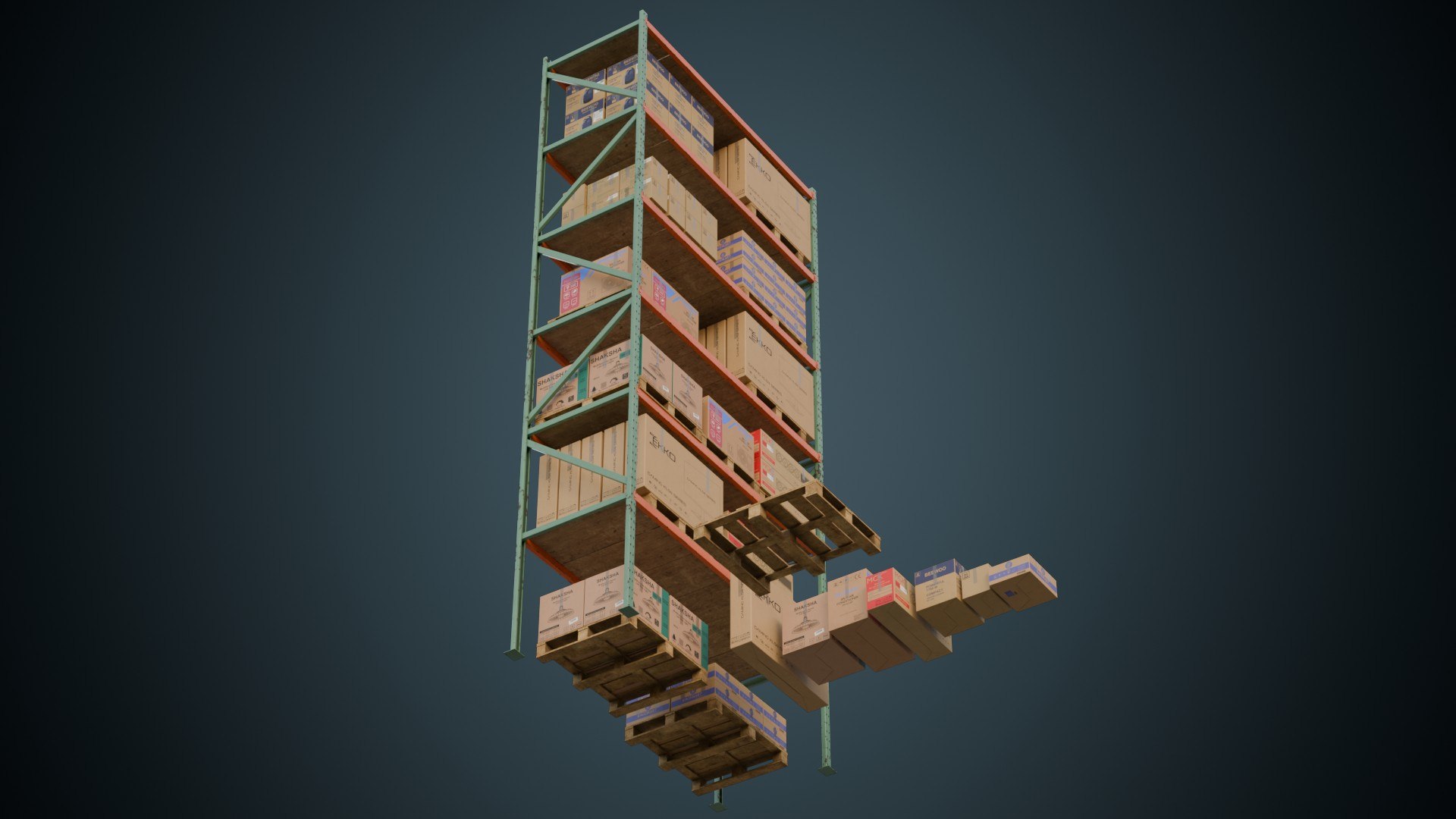 3D Cardboard Boxes Pallet And Shelf 2B - TurboSquid 2249053