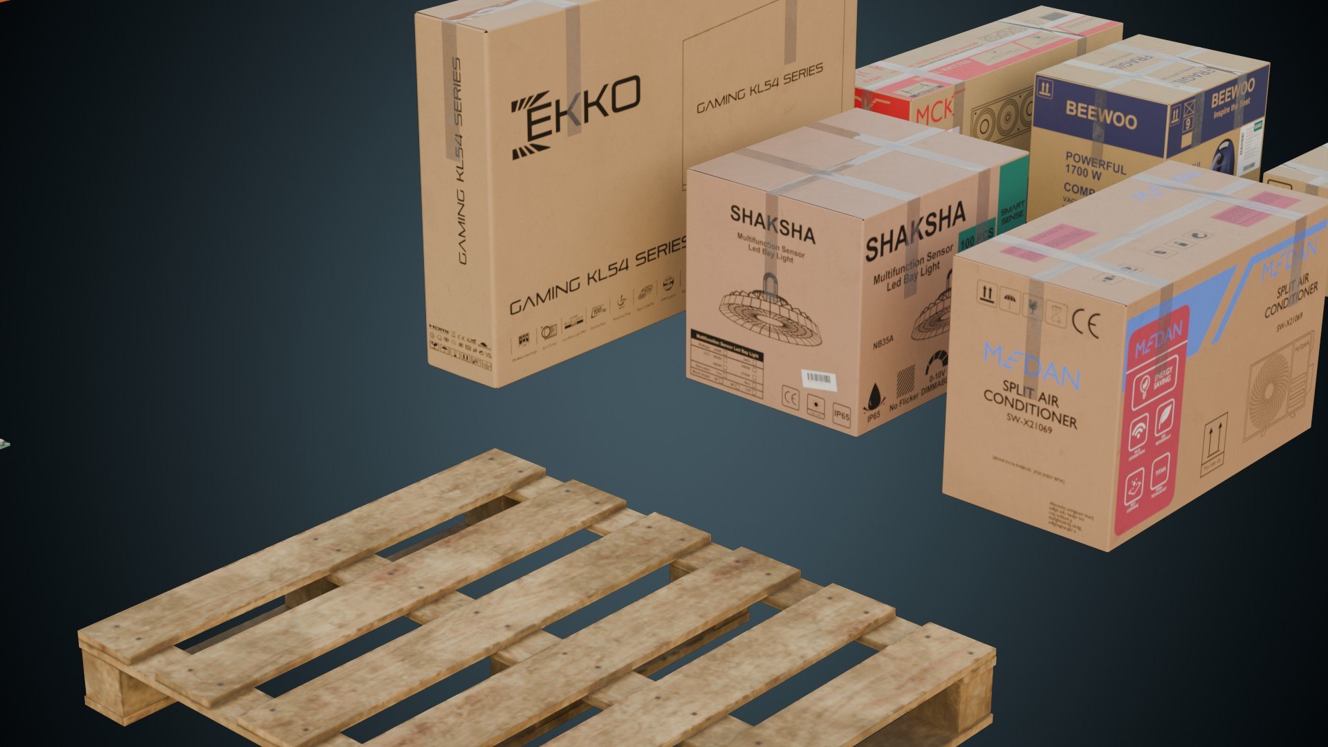 3D Cardboard Boxes Pallet And Shelf 2B - TurboSquid 2249053