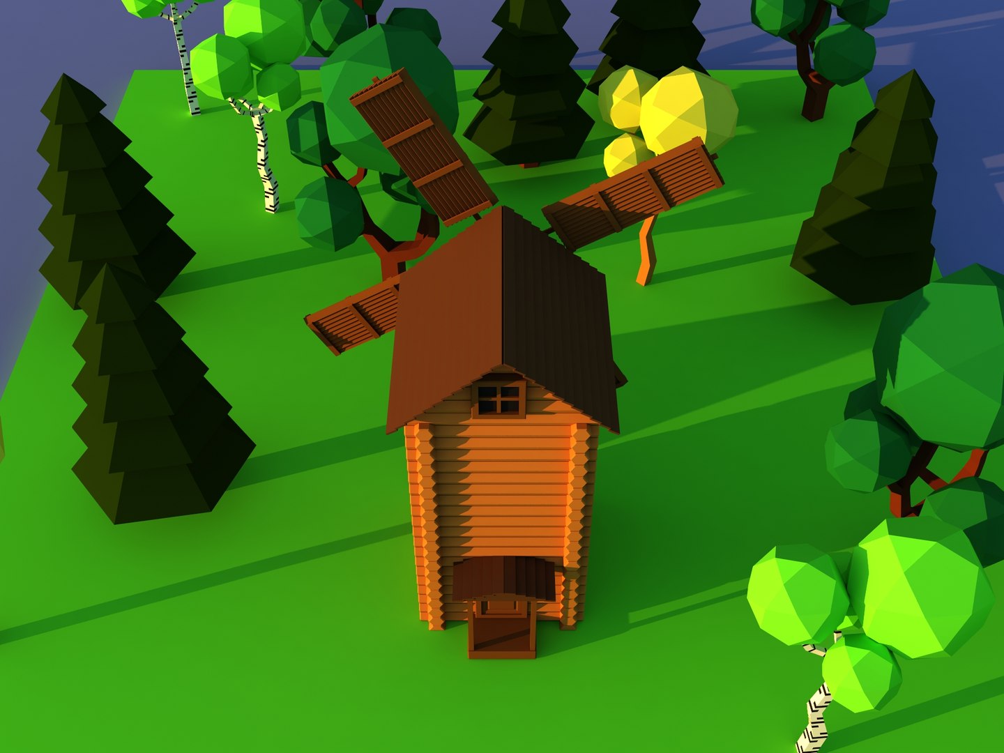 3D Model Cute Cartoon Wooden Village Windmill Low Poly - TurboSquid 1967370