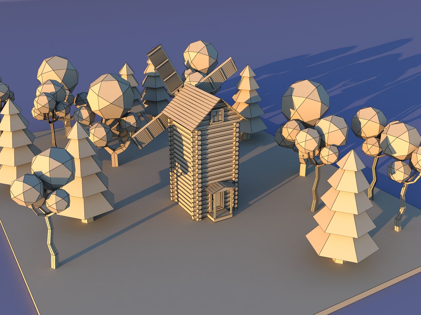 3D Model Cute Cartoon Wooden Village Windmill Low Poly - TurboSquid 1967370