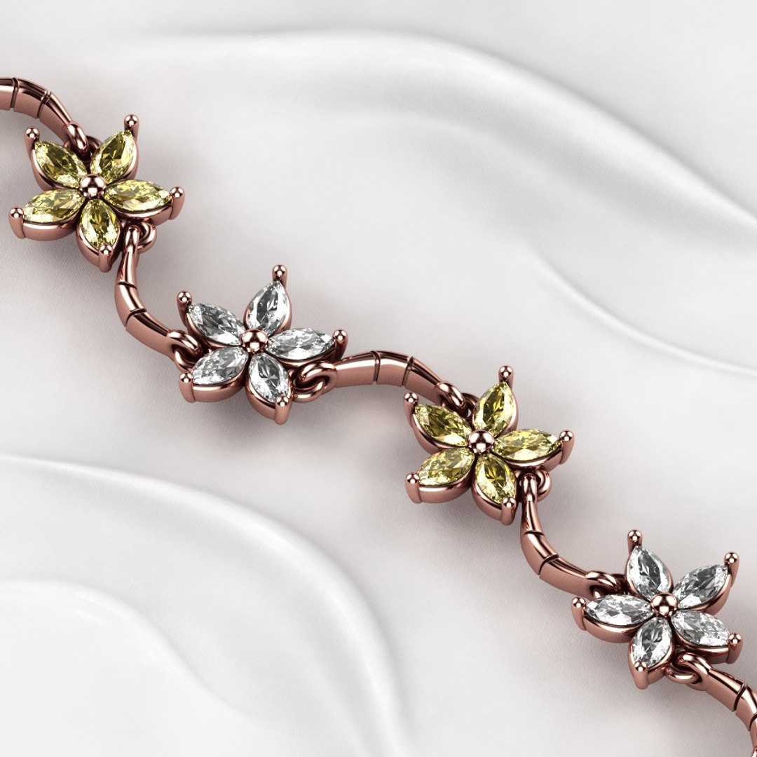 Akura Flower Marquises Gold Bracelet Links 3D Model - TurboSquid 1812432