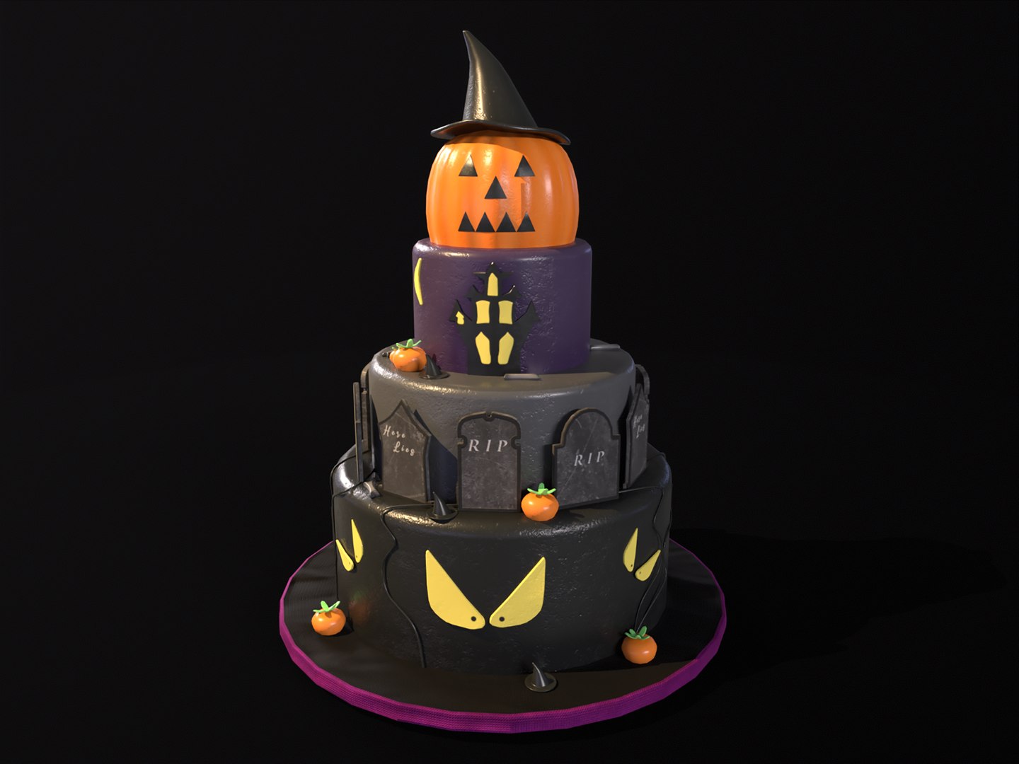 Three Level Halloween Cake Model - TurboSquid 2118161