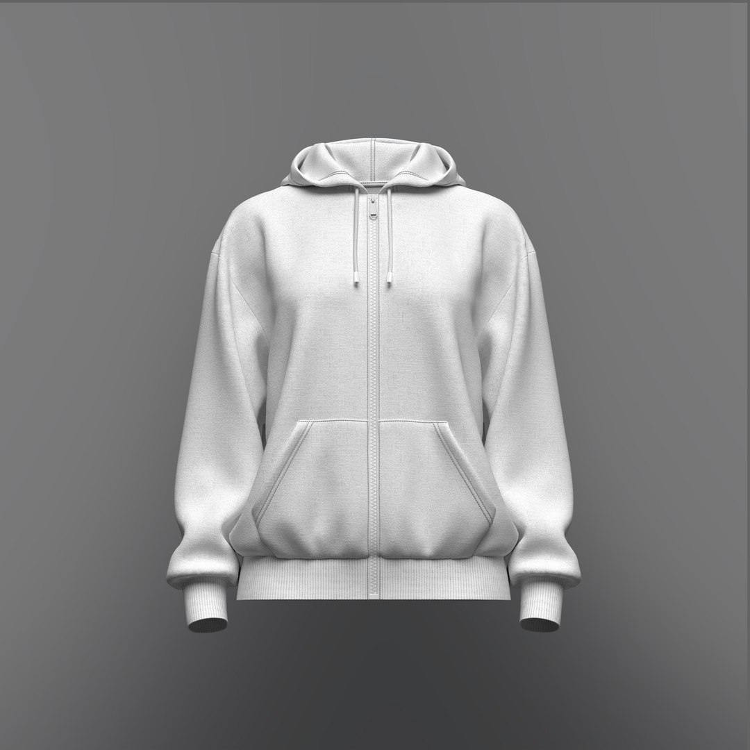Women Oversized Front Zip Hoodie 3d Model Model - TurboSquid 2206642