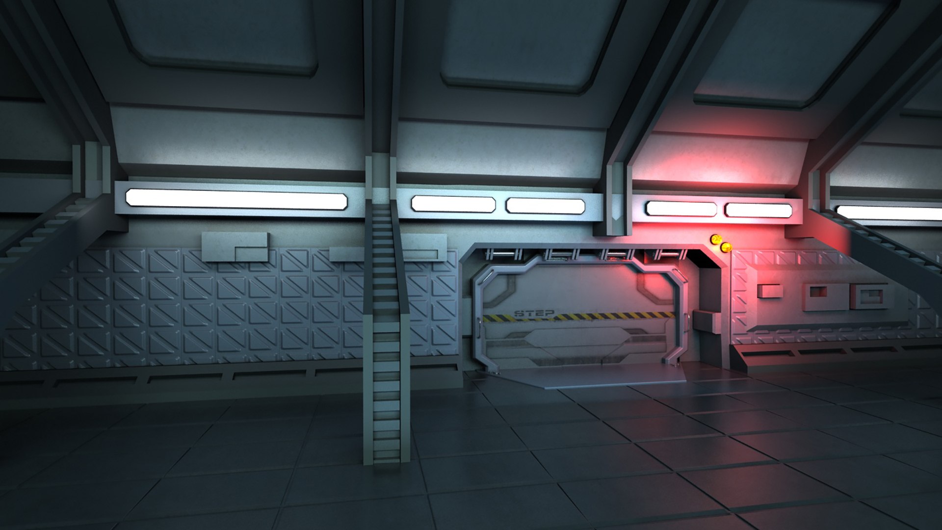 3D 3D Science-fiction Gates Space Corridors Mechanical Model ...