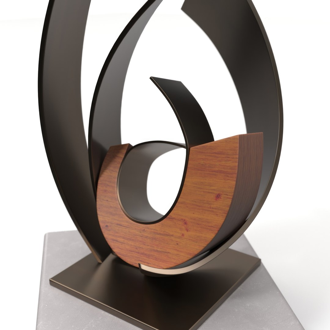 Metal And Wood With Stone Base Sculpture PBR Model - TurboSquid 2227674