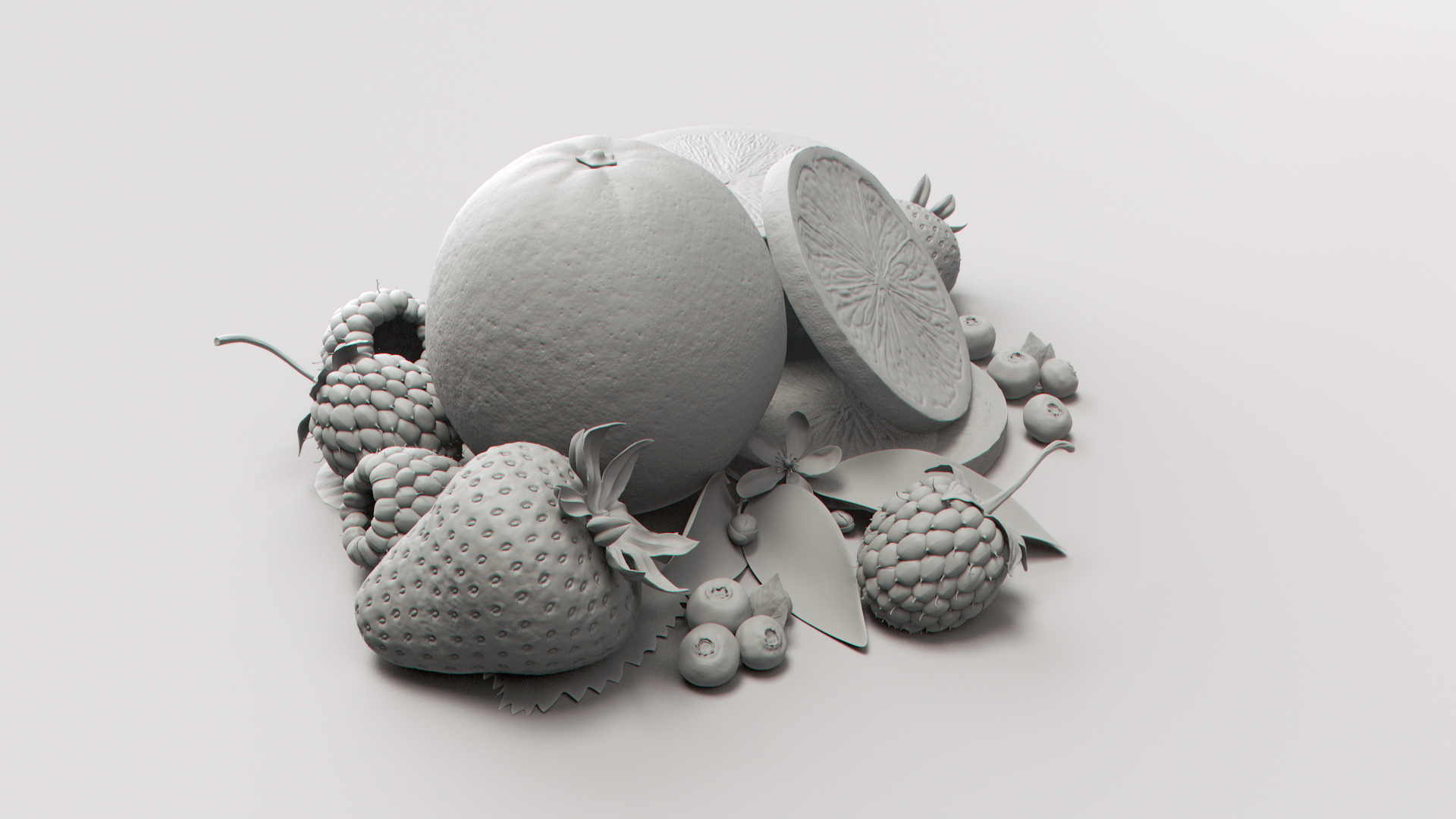 3D Model Strawberries Blackberry Orange - TurboSquid 1655030