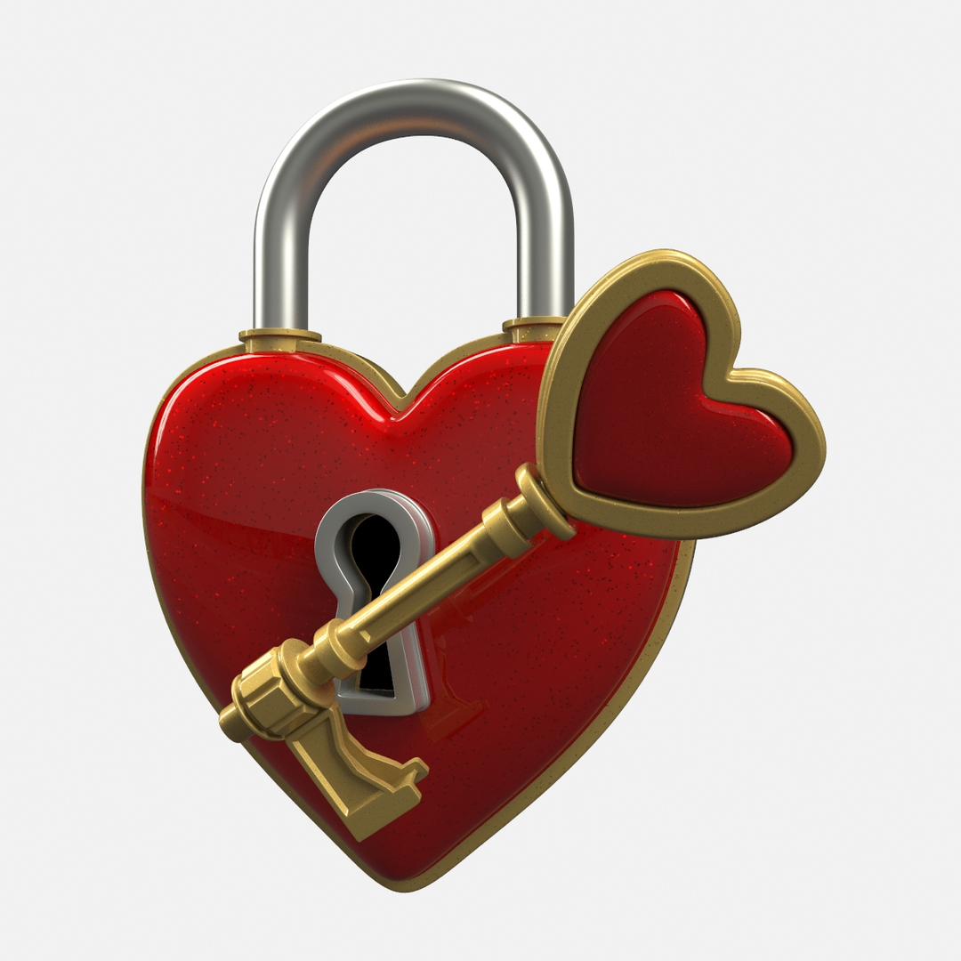 3d heart lock key model