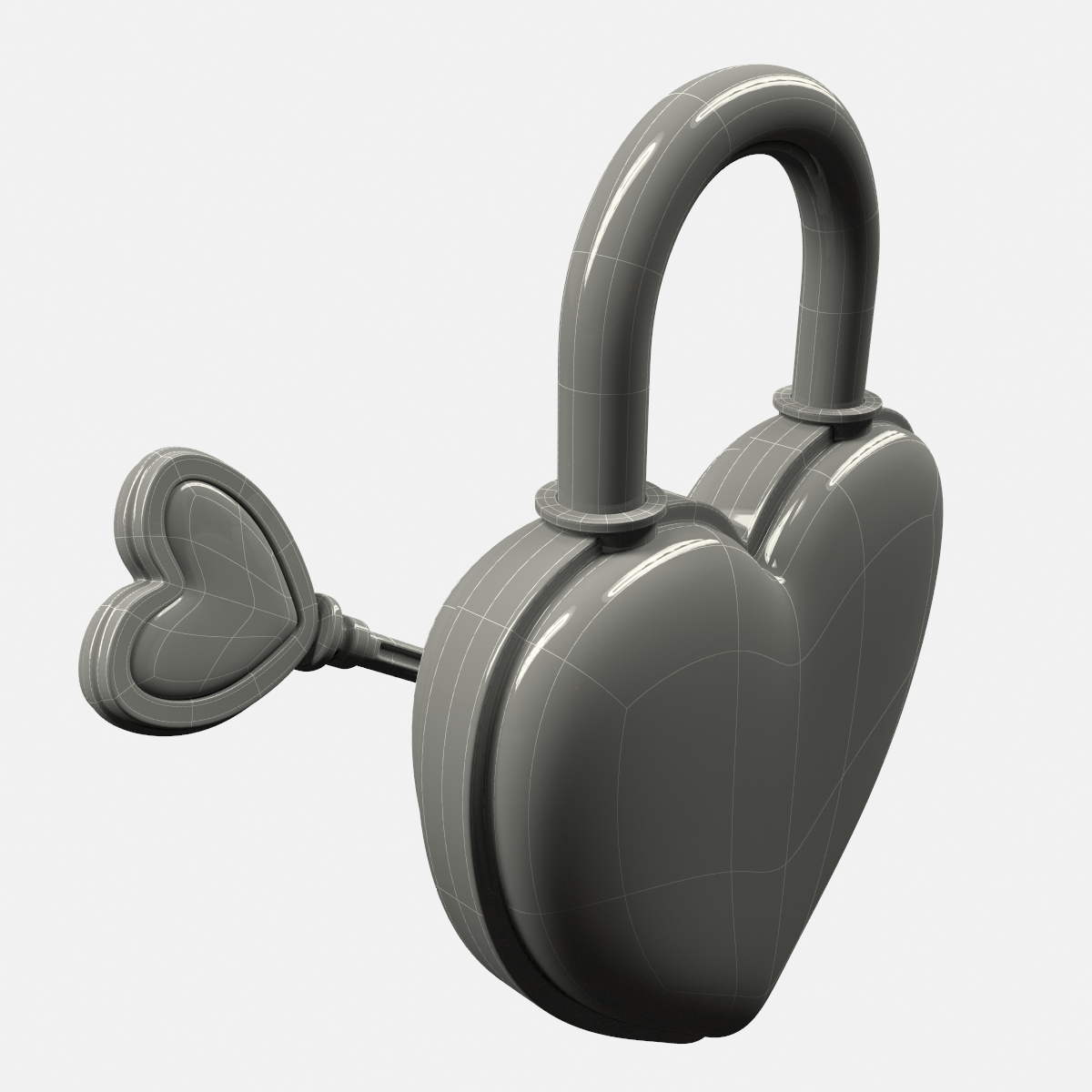 3d heart lock key model