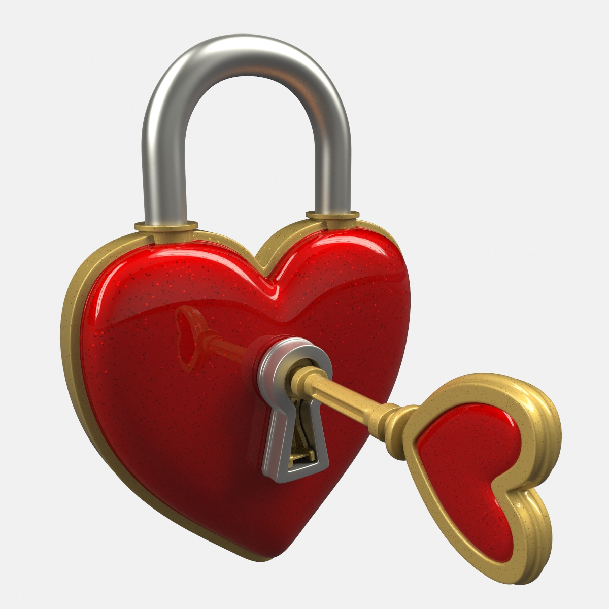 3d heart lock key model