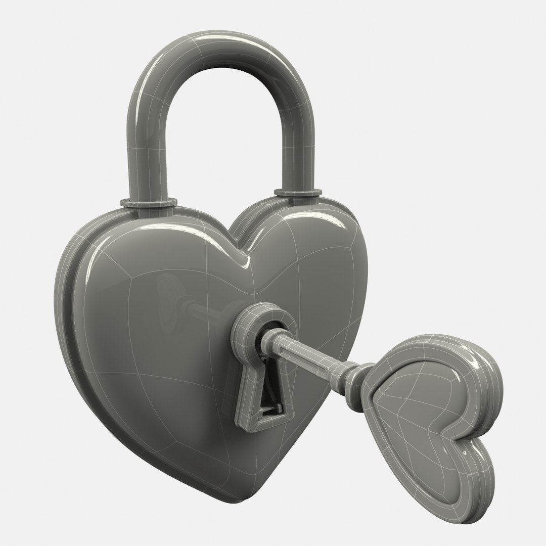 3d heart lock key model