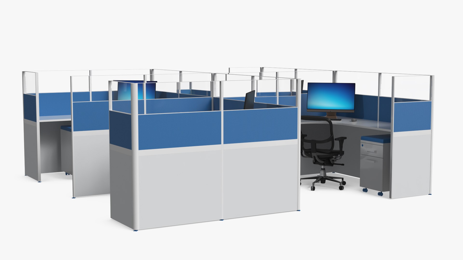 3D Open Plan Office Cubicle Furniture Set With Chairs Model ...