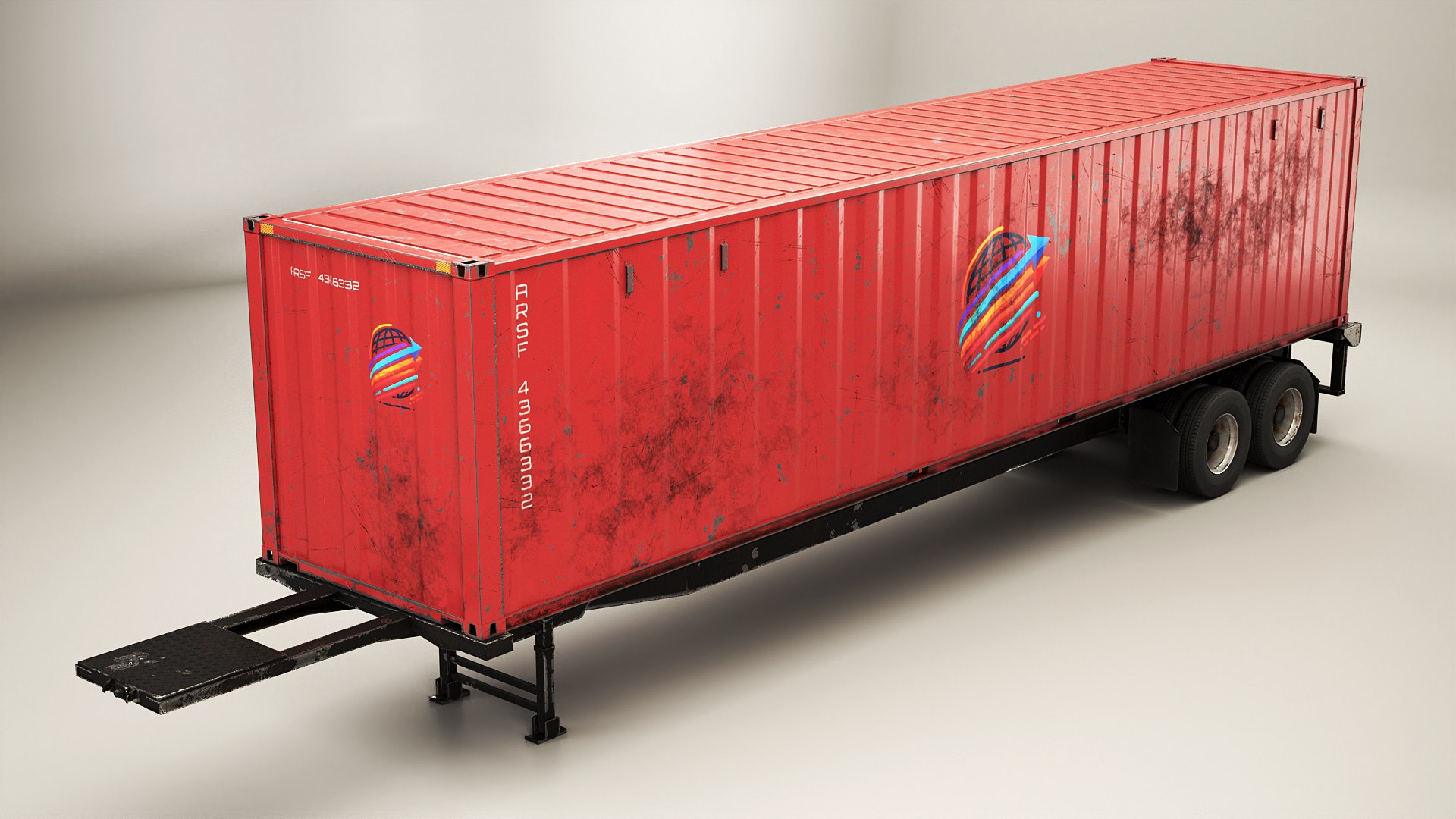 Used Old ISO Shipping Container Semi Trailer 3D - TurboSquid 2313758