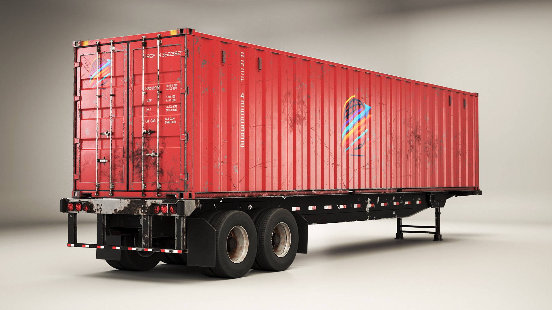 Used Old ISO Shipping Container Semi Trailer 3D - TurboSquid 2313758