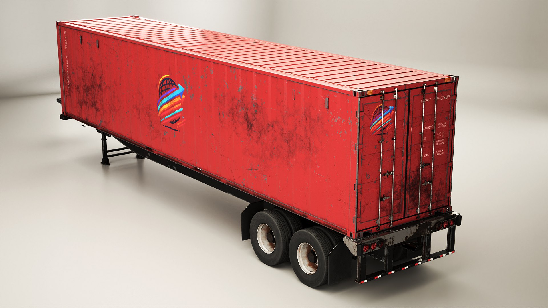 Used Old ISO Shipping Container Semi Trailer 3D - TurboSquid 2313758
