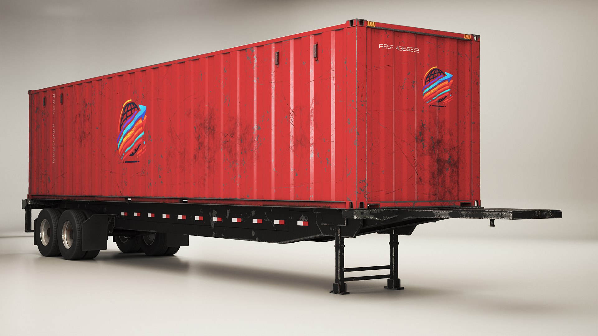 Used Old ISO Shipping Container Semi Trailer 3D - TurboSquid 2313758