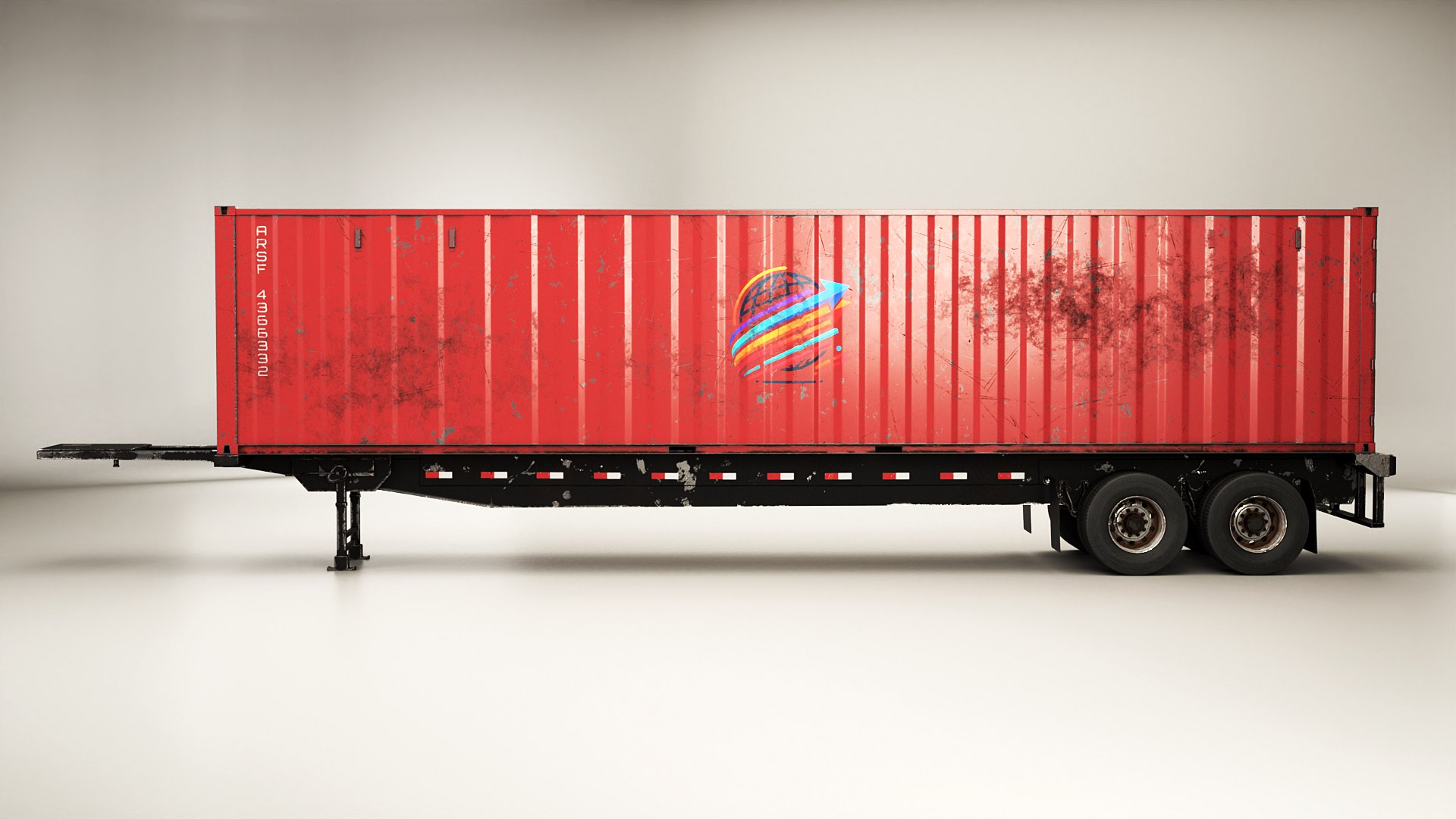 Used Old ISO Shipping Container Semi Trailer 3D - TurboSquid 2313758
